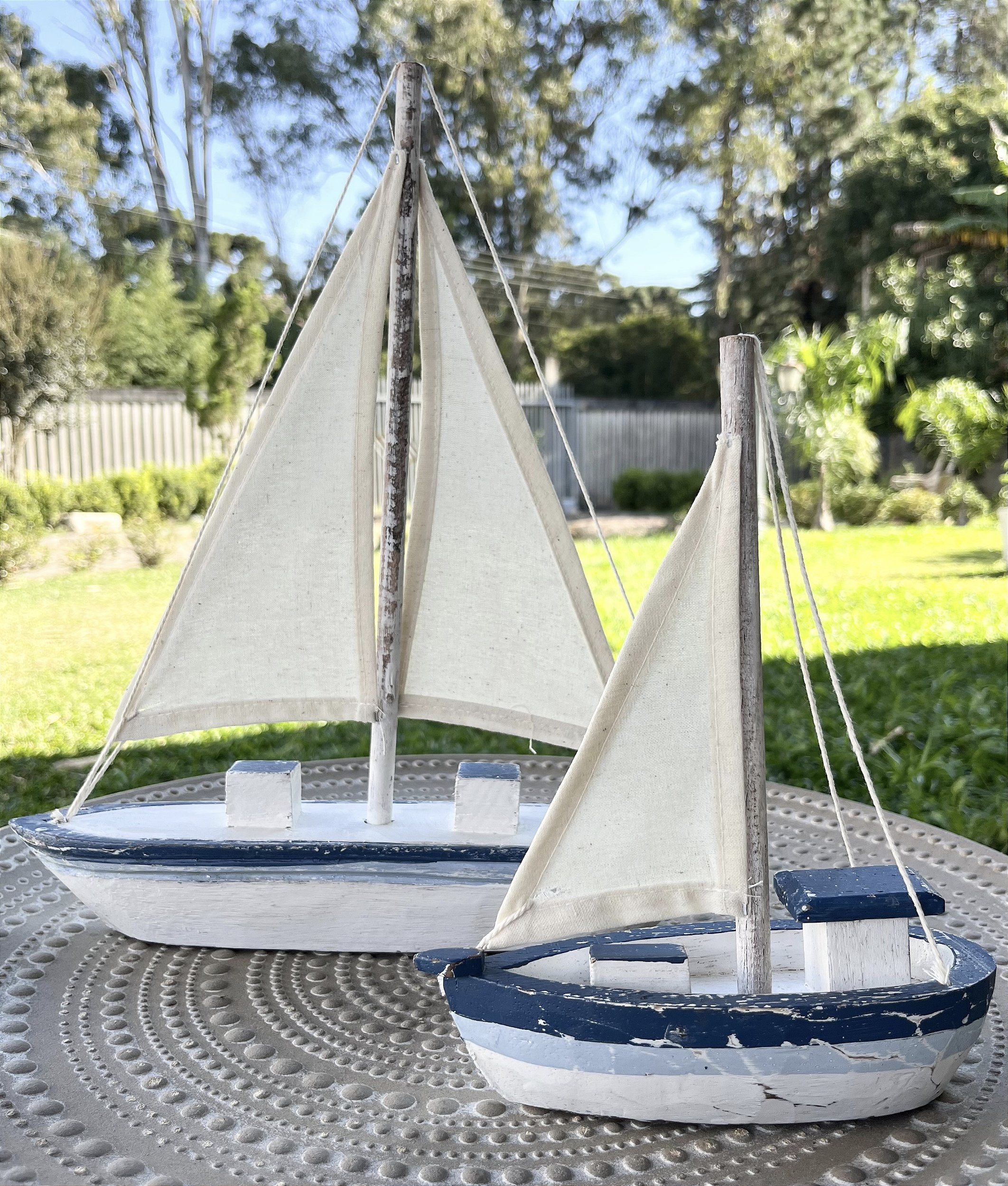 Enfeite Veleiro Pátina Azul e Branco 35 cm Decoração Náutica de Mesa ...