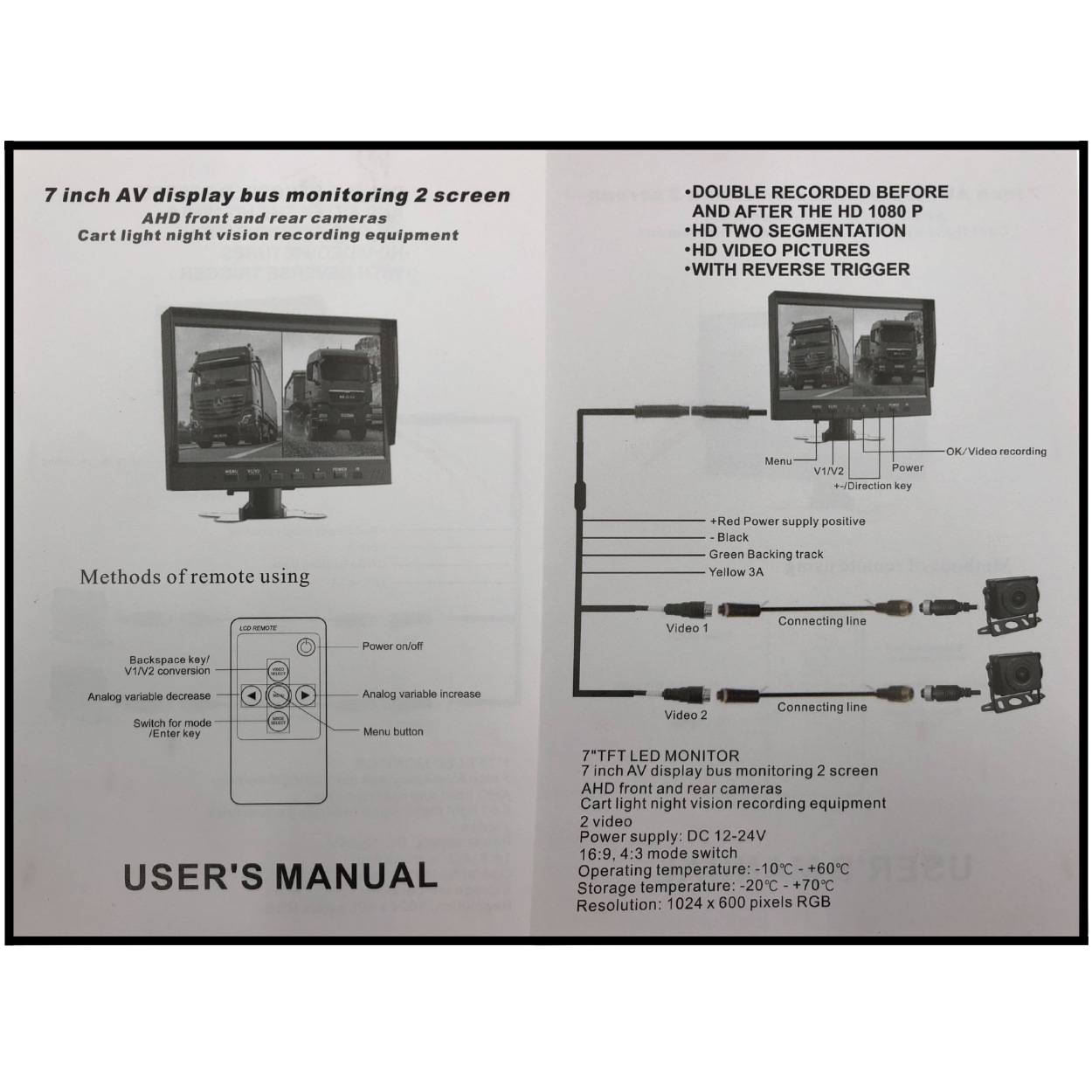 Kit Monitoramento Monitor 7 Polegadas + 2 Câmeras Ahd 12-24v - MB ...