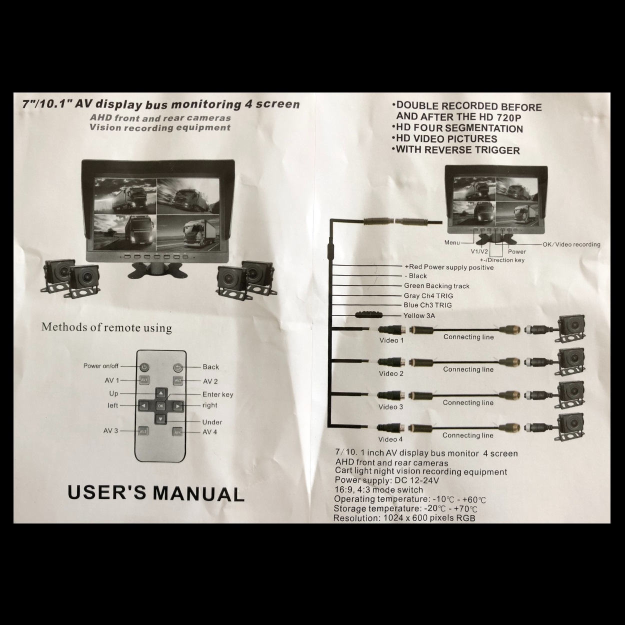 Kit Monitoramento Monitor 7 Polegadas + 4 Câmeras Ahd 12-24v Adicionar ...
