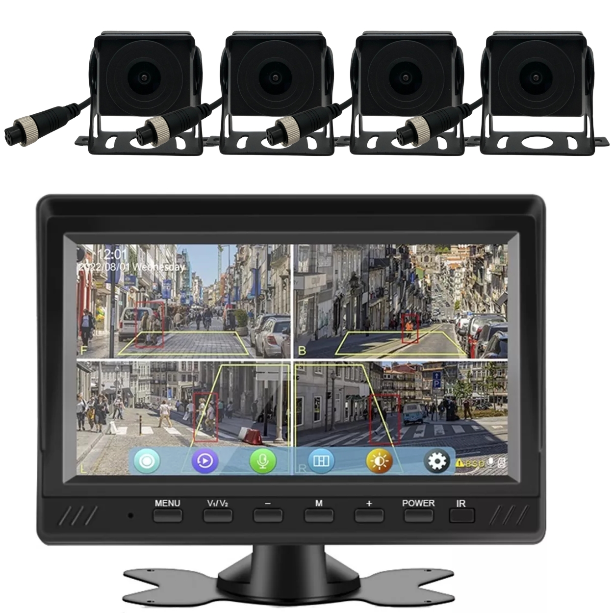 Kit Monitoramento Monitor 7 Polegadas + 4 Câmeras Ahd 12-24v Adicionar ...