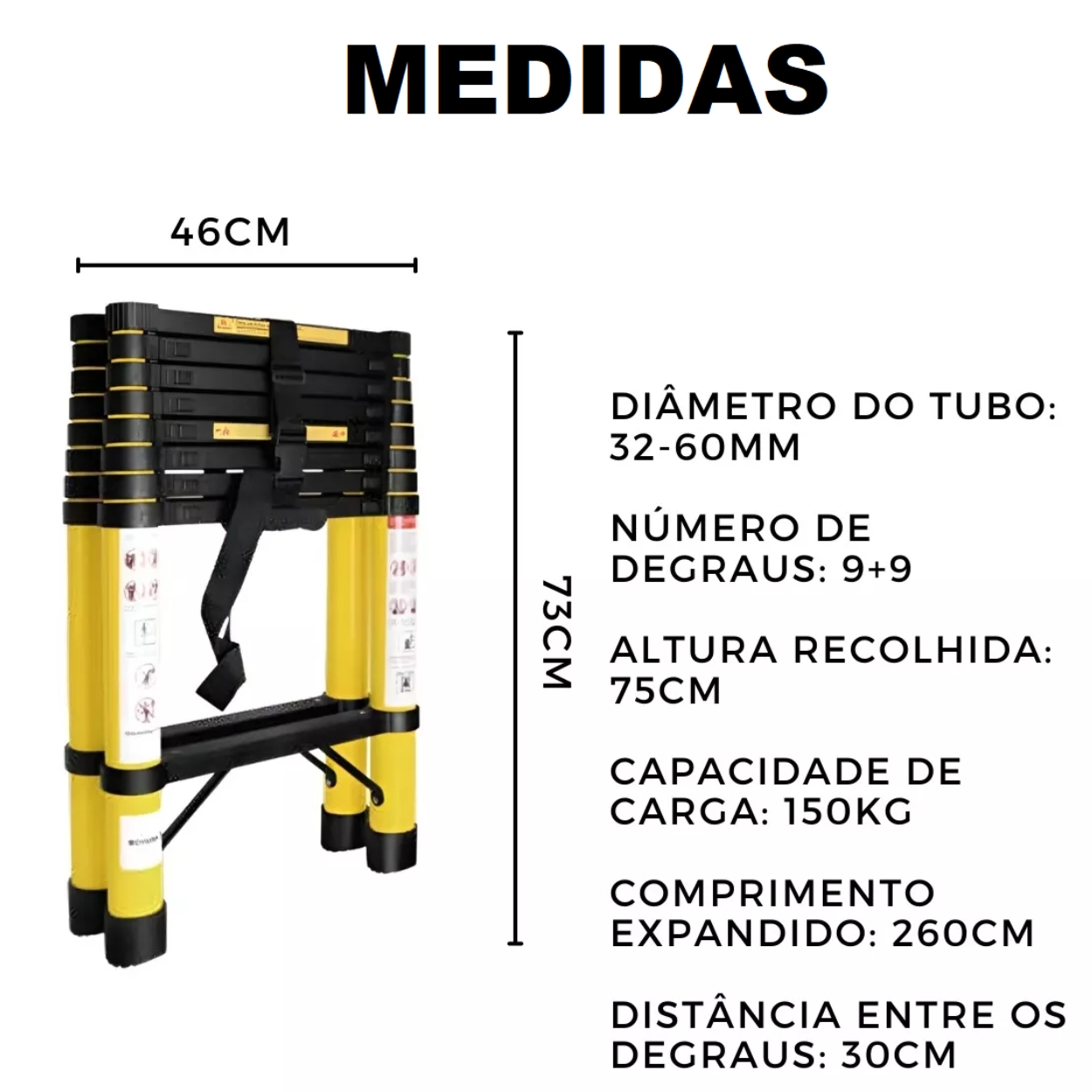 Escada Telescópica Tipo A 2.6m+2.6m Profissional Resistente - MB UTILIDADES