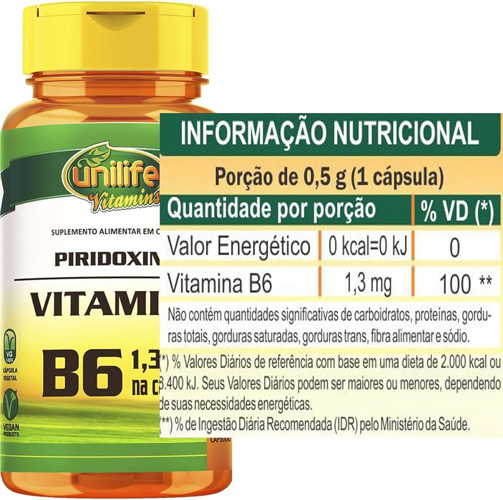 Vitamina B6 500mg 60 Cápsulas | Unilife - Empório Aruna