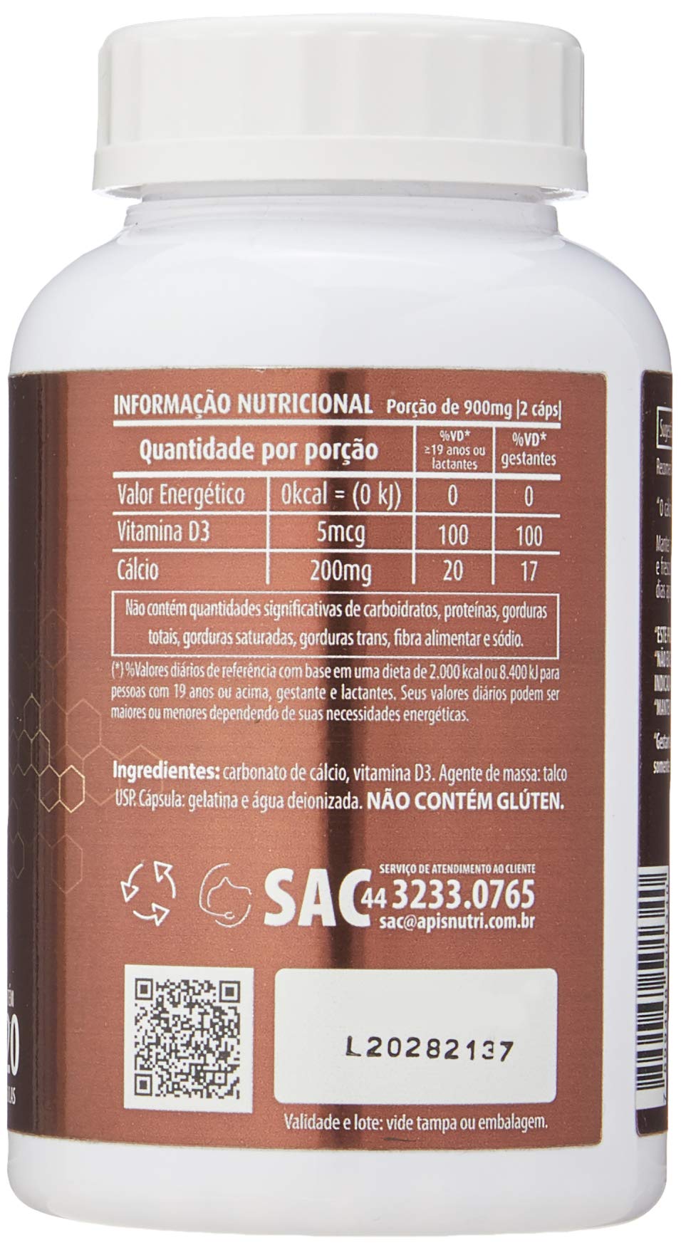 Cálcio + D3 450mg 120 Cápsulas | Apisnutri - Empório Aruna
