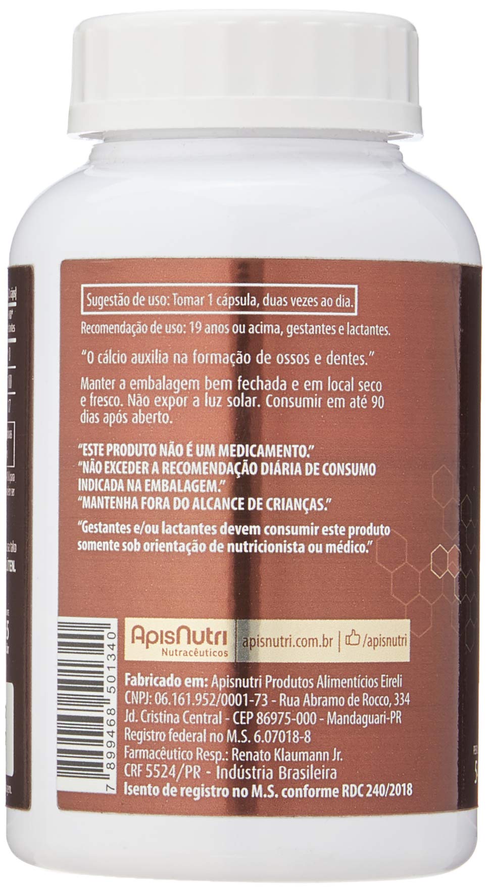 Cálcio + D3 450mg 120 Cápsulas | Apisnutri - Empório Aruna