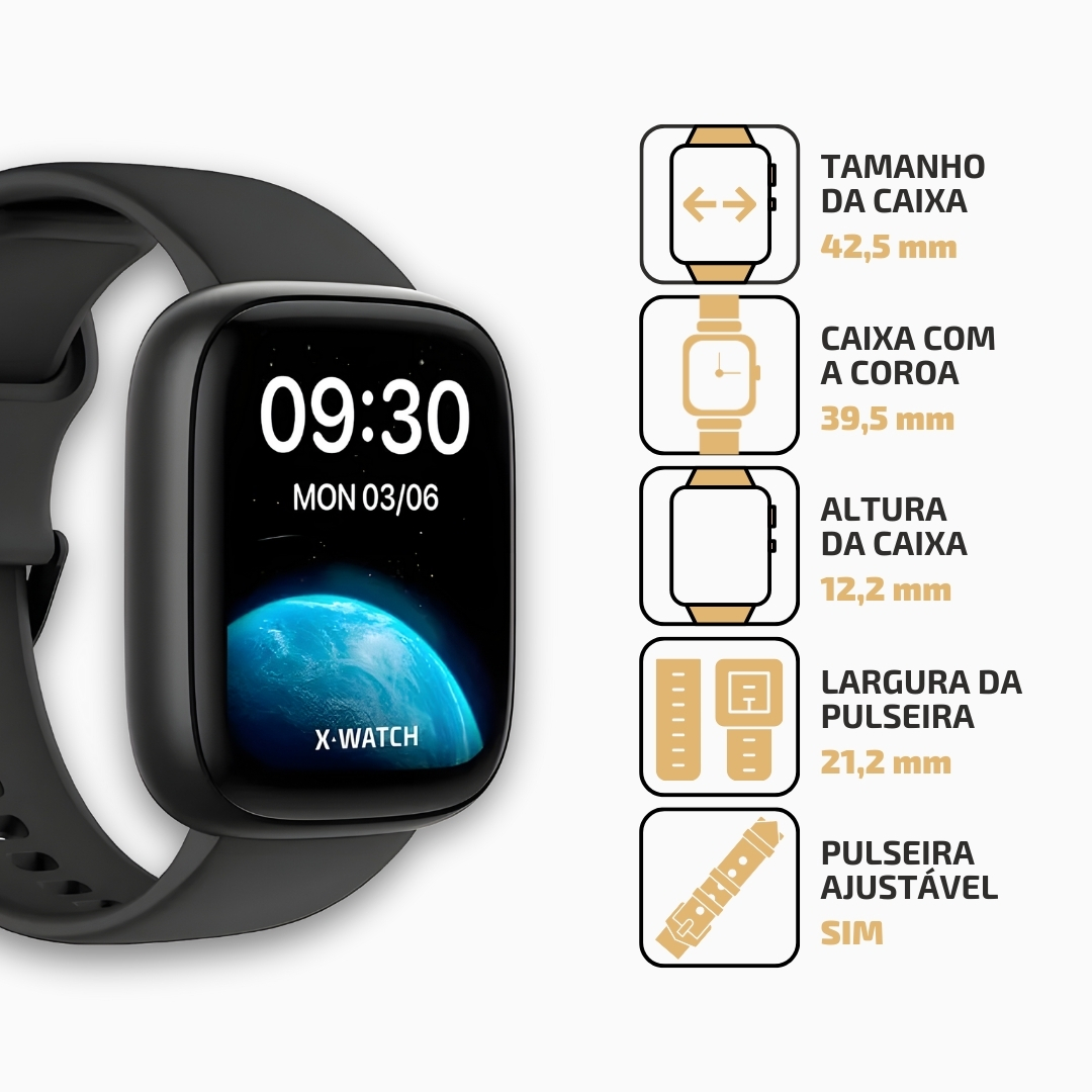Relógio Smartwatch X-Watch Inteligente XSWUQPI001A - Moment - nos seus ...