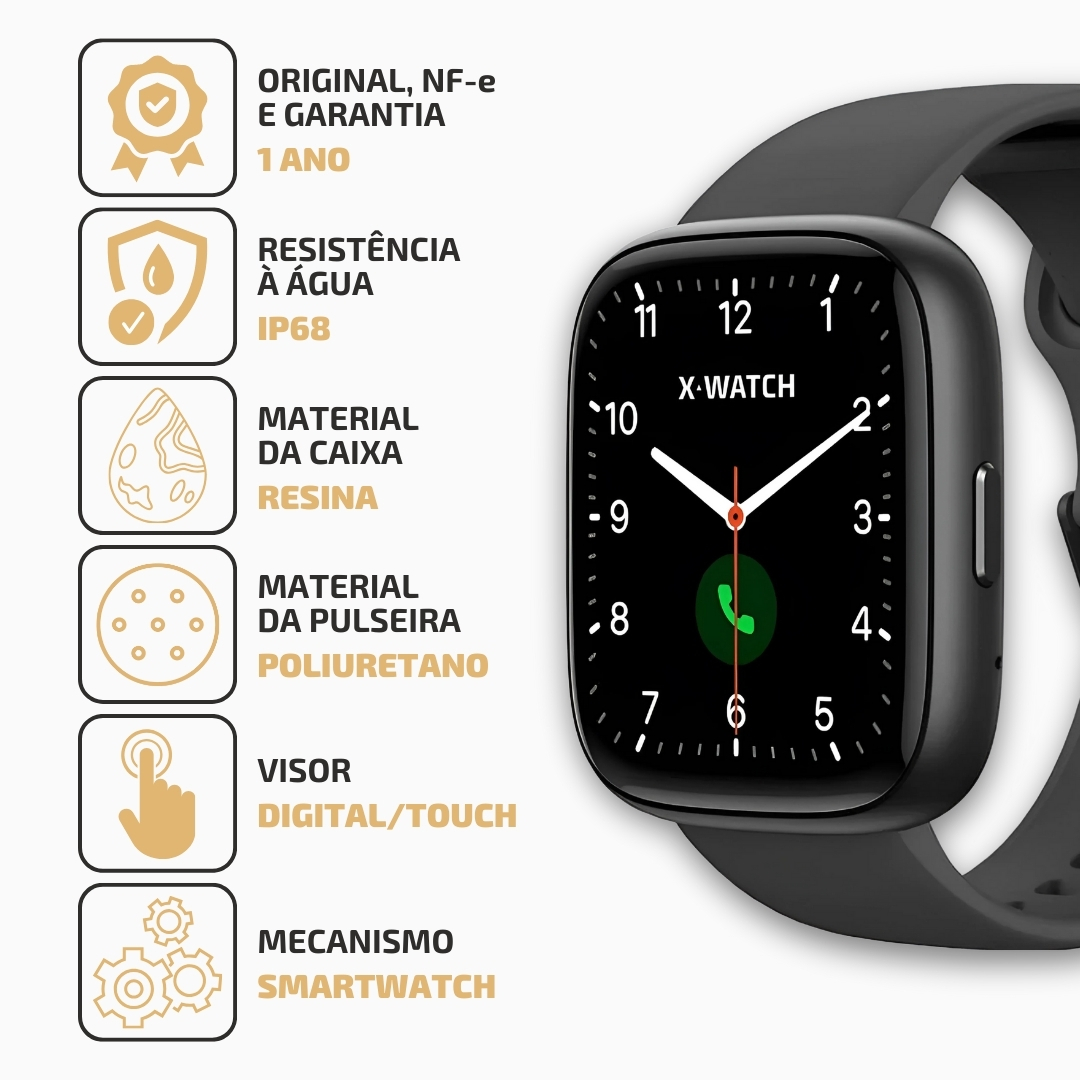 Relógio Smartwatch X-Watch Inteligente XSWUQPI001A - Moment - nos seus ...
