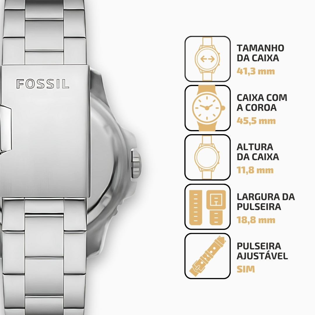 Relógio Fossil Masculino Blue Prata FS6029/1KN - Moment - nos seus ...