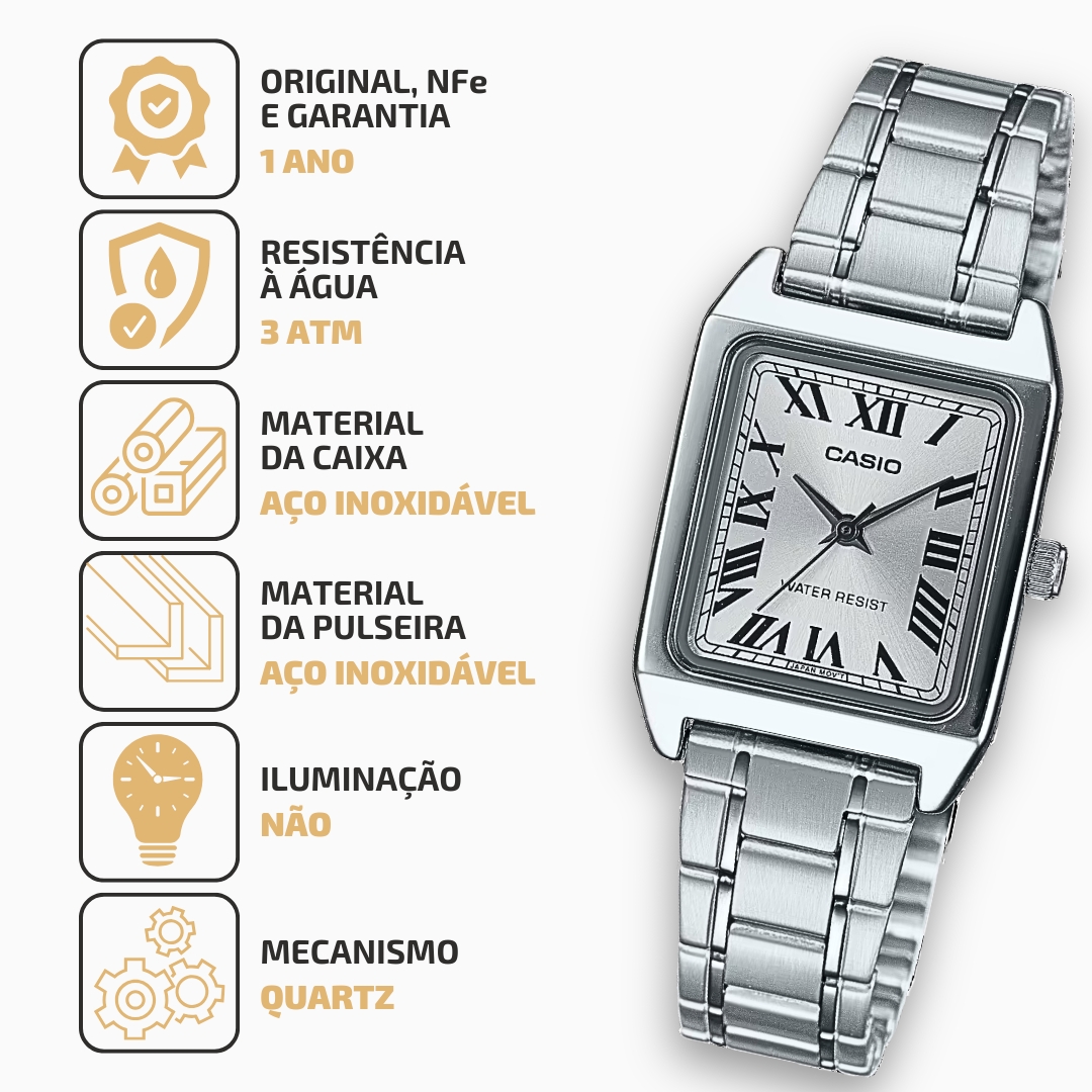 Relógio Casio Feminino Analógico Prateado LTP-V007D-7BUDF-SC - Moment - nos seus melhores momentos!