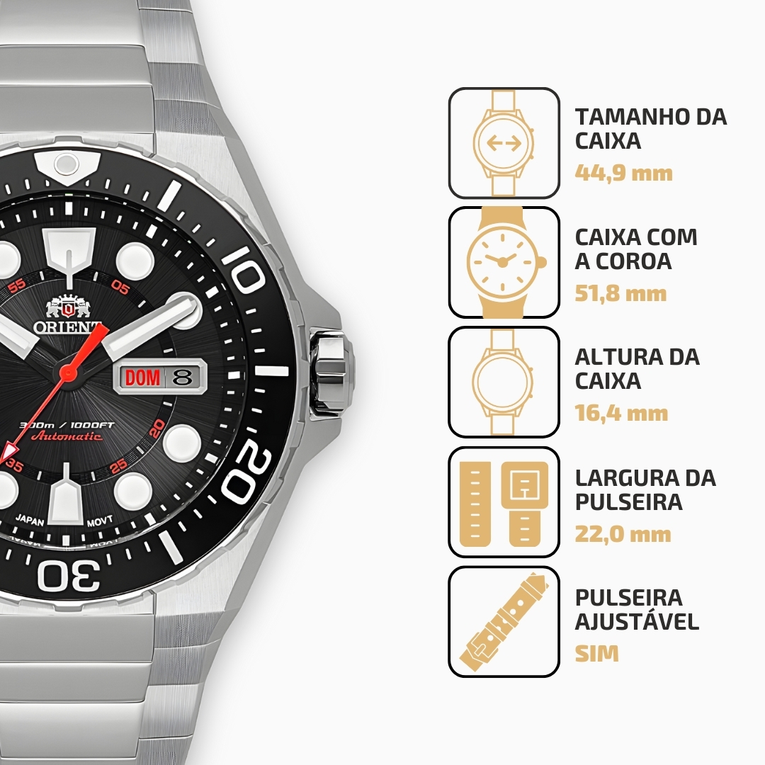 Relógio Orient Masculino Automático Gás Hélio Fundo Preto F49SS035P1SX - Moment - nos seus ...