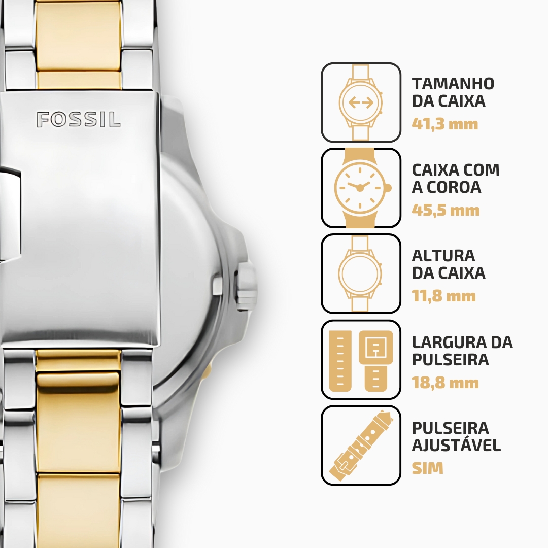 Relógio Fossil FS6034/1KN Masculino Bicolor Analógico Resistente 100m ...
