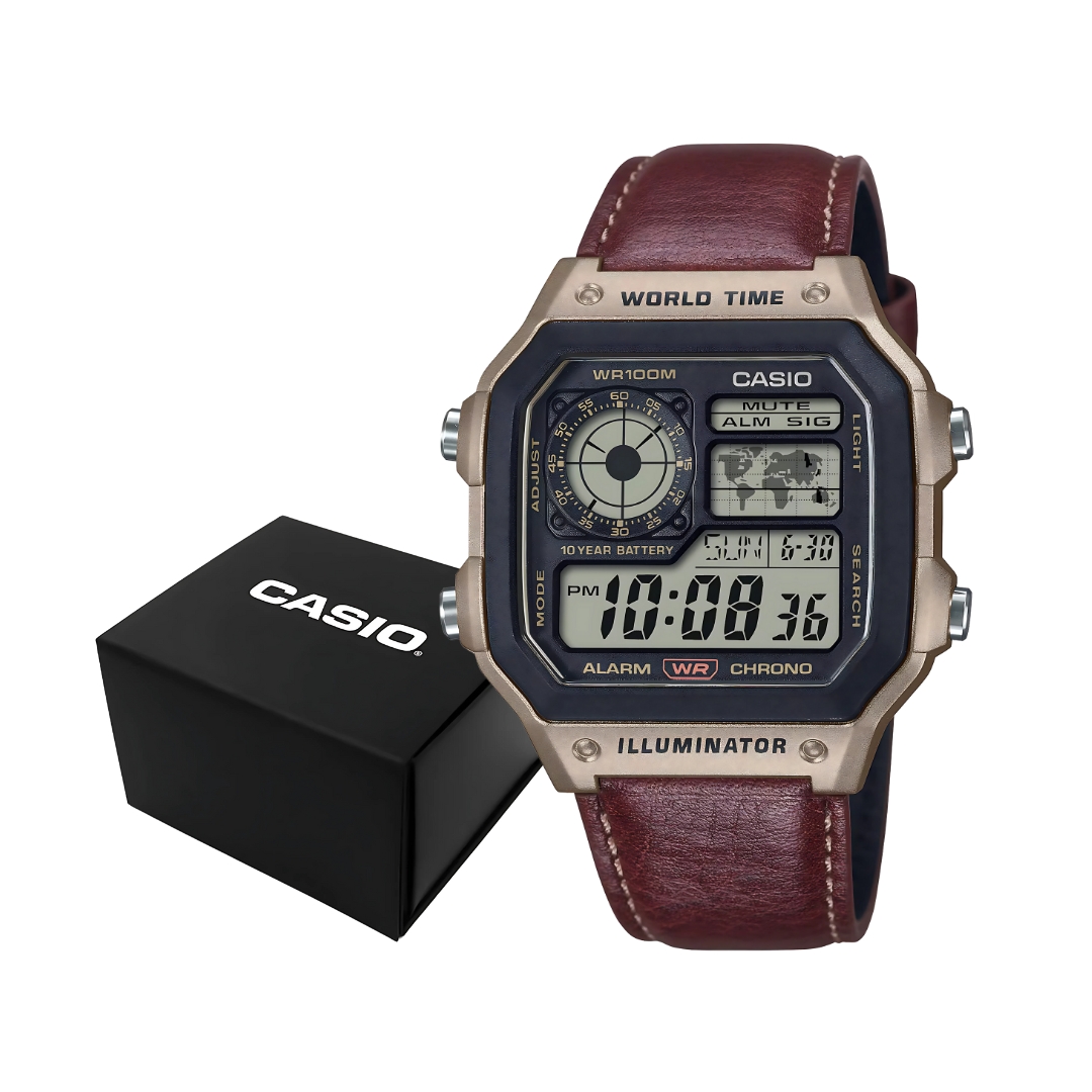 Relógio Casio World Time Digital Masculino Marrom Couro - Moment - nos ...