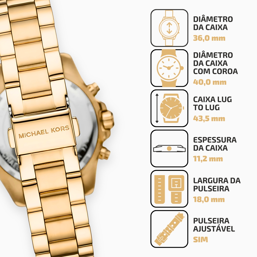 Relógio Michael Kors MK6959/1PN Feminino Dourado Cronógrafo - Moment ...