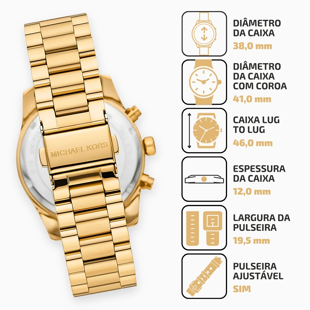 Relógio Michael Kors MK7241/1DN Feminino Branco Dourado Cronógrafo ...