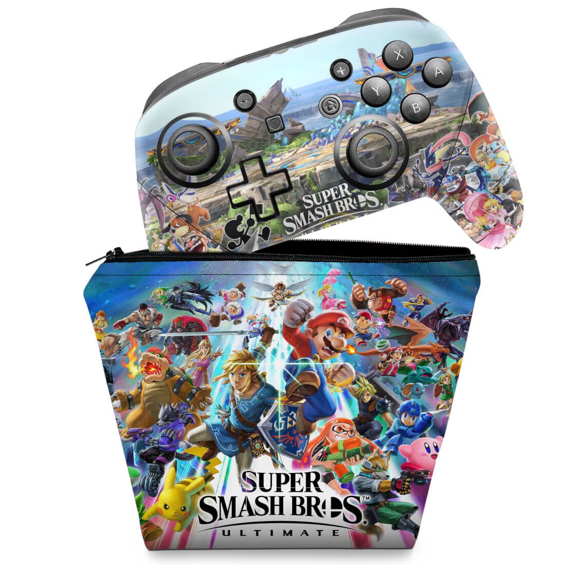 Kit Capa Case E Skin Nintendo Switch Pro Controle Super Smash Bros. Ultimate