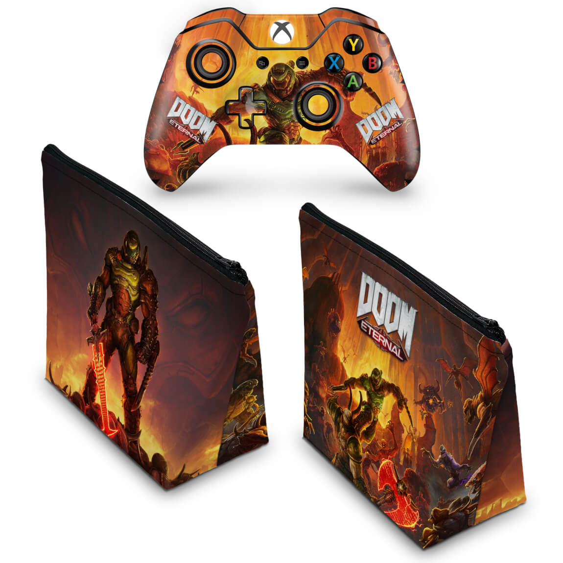 KIT Capa Case e Skin Xbox One Fat Controle - Doom Eternal - Pop Arte Skins