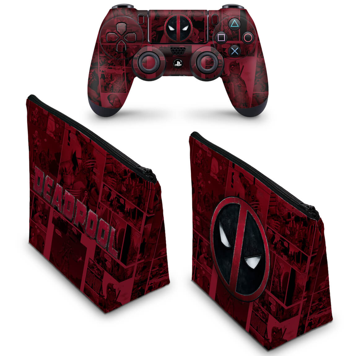KIT Capa Case e Skin PS4 Controle - Deadpool Comics - Pop Arte Skins