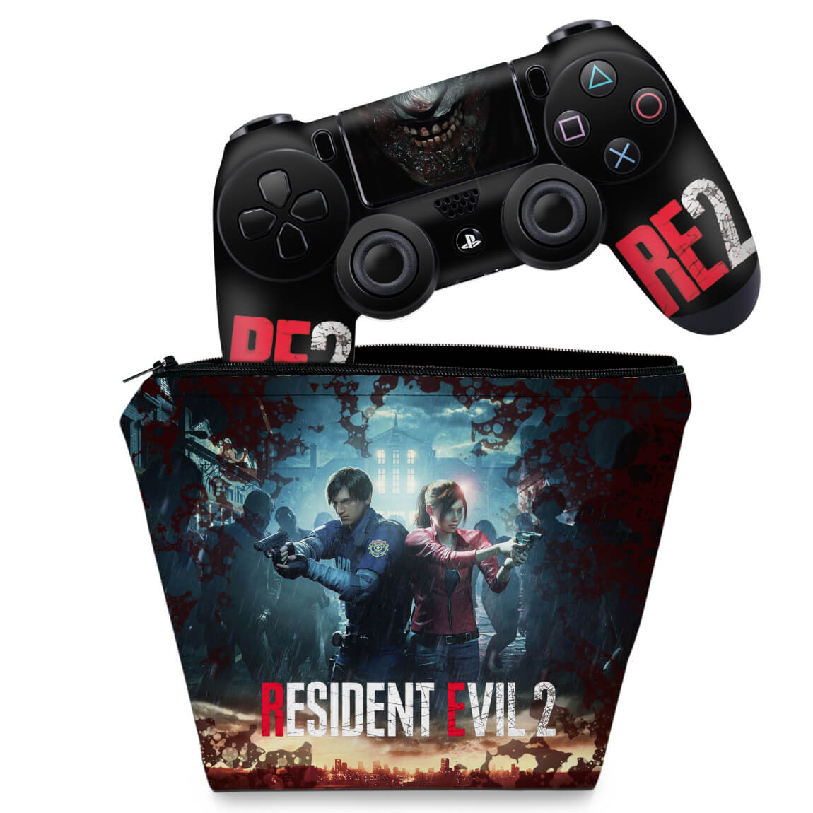 KIT Capa Case e Skin PS4 Controle - Resident Evil 2 Remake - Pop Arte Skins