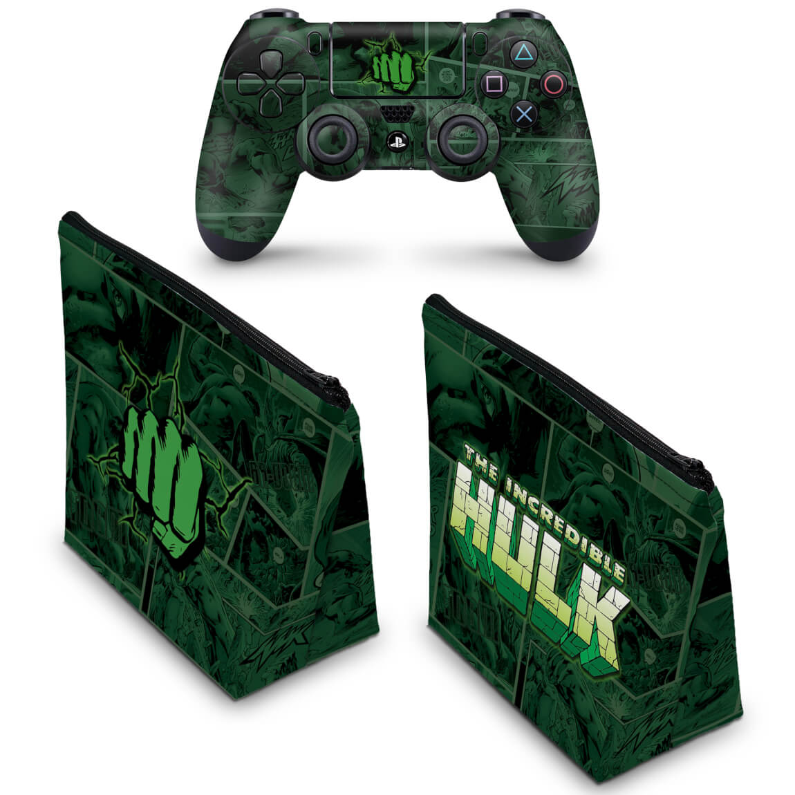 KIT Capa Case e Skin PS4 Controle - Hulk Comics - Pop Arte Skins