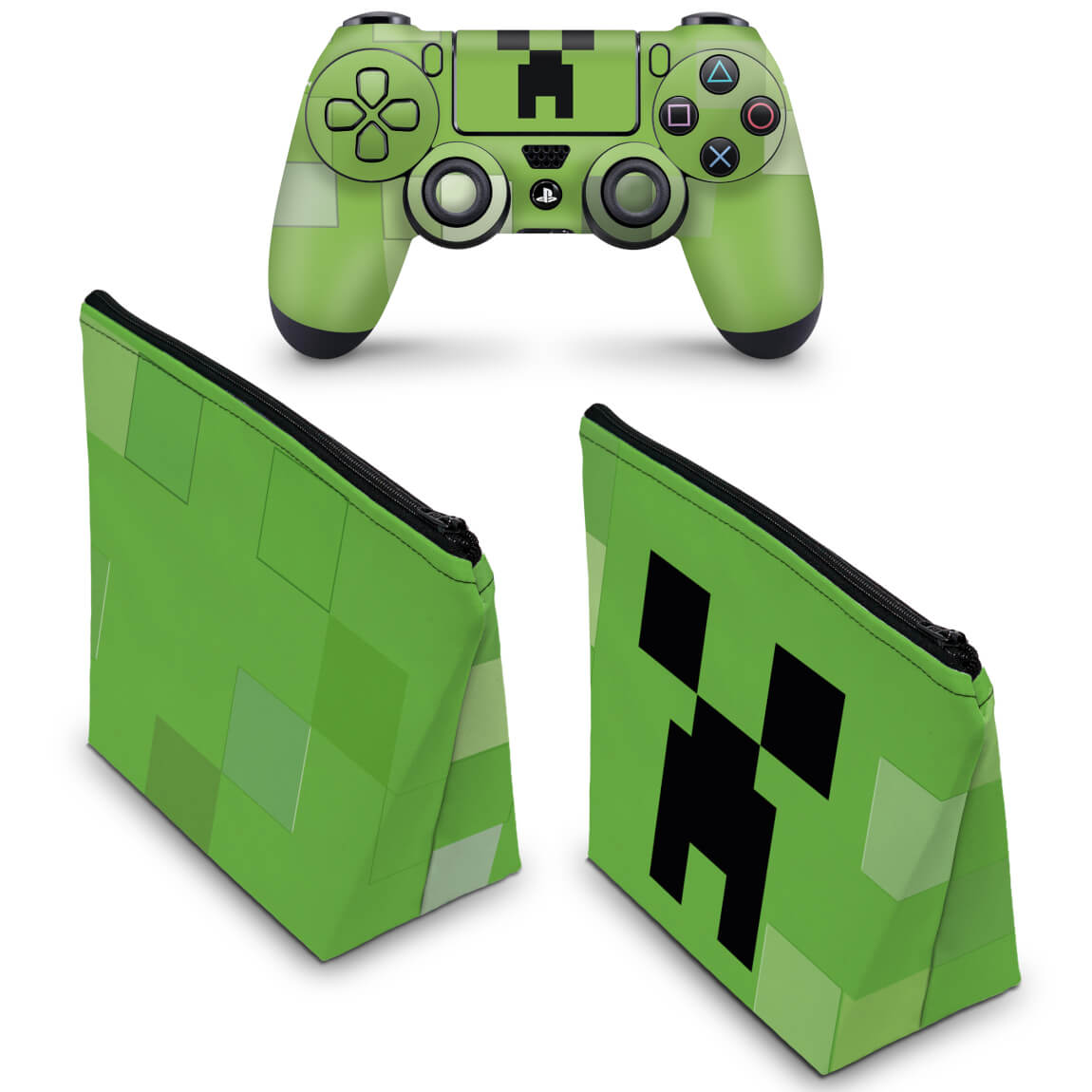 KIT Capa Case e Skin PS4 Controle - Creeper Minecraft - Pop Arte Skins