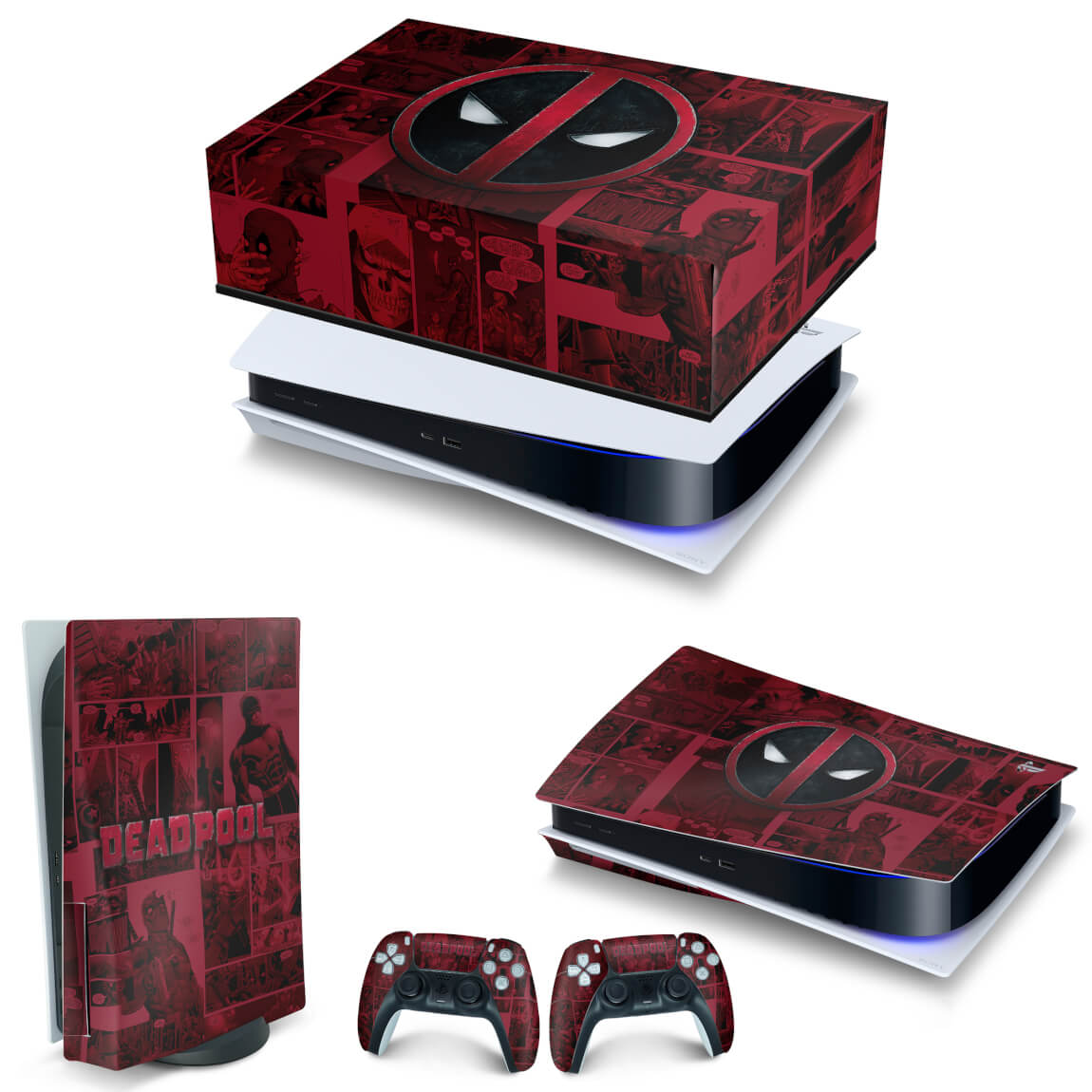 KIT PS5 Fat Capa Anti Poeira e Skin -Deadpool Comics - Pop Arte Skins