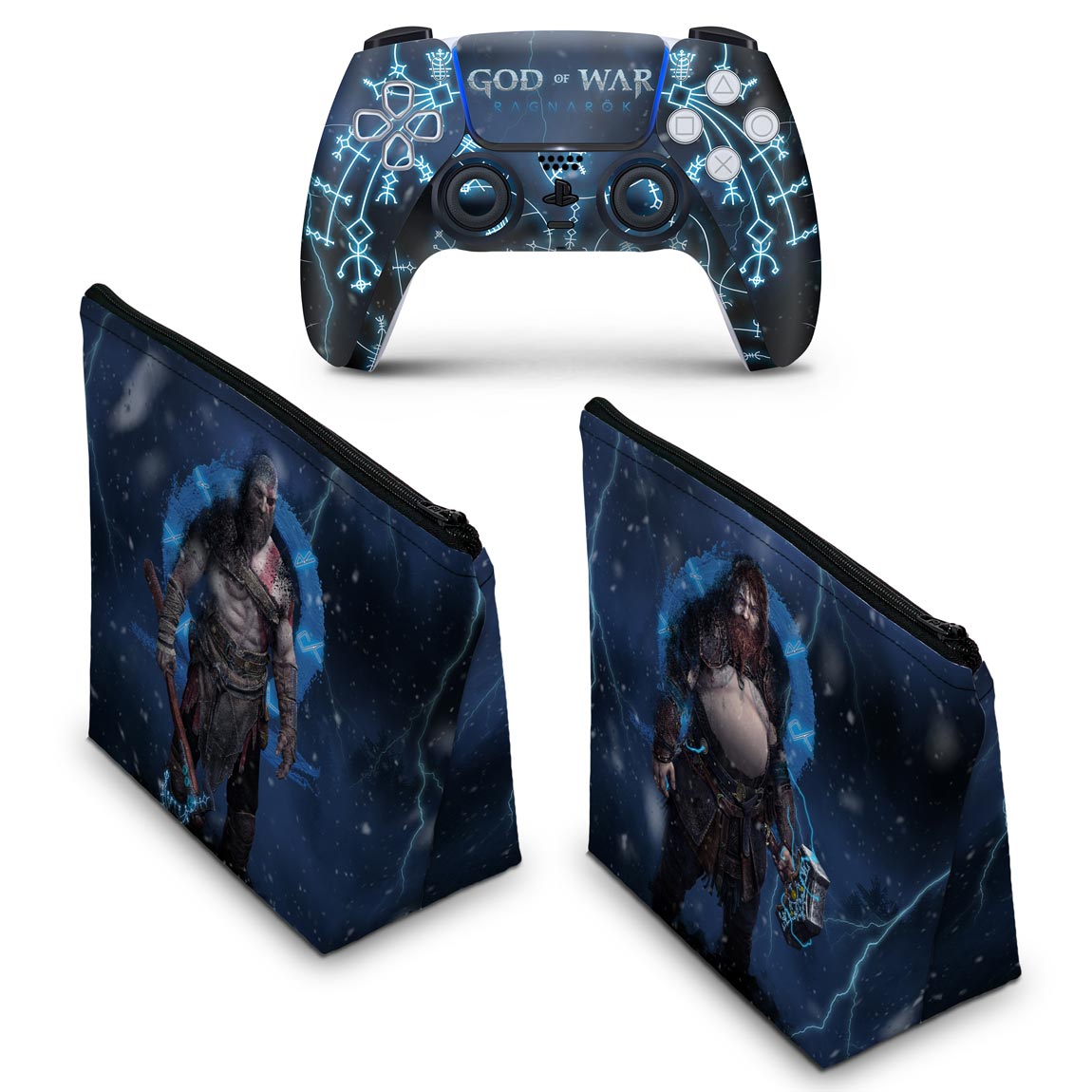 KIT Capa Case e Skin PS5 Controle - God of War Ragnarok B - Pop Arte Skins