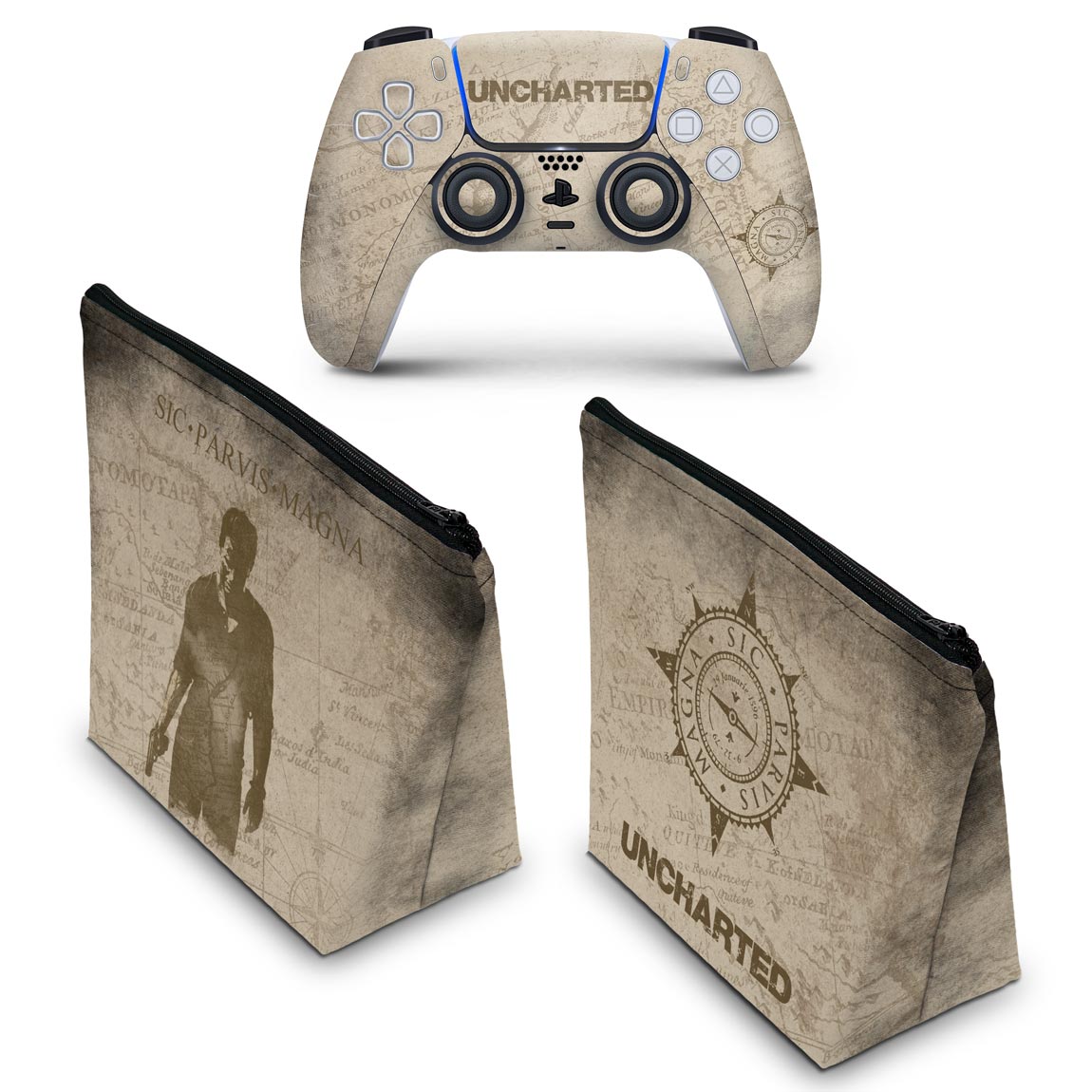 KIT Capa Case e Skin PS5 Controle - Uncharted - Pop Arte Skins