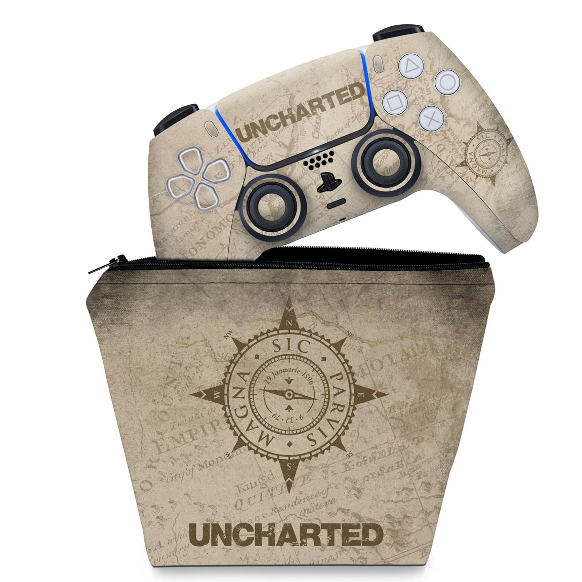 KIT Capa Case e Skin PS5 Controle - Uncharted - Pop Arte Skins