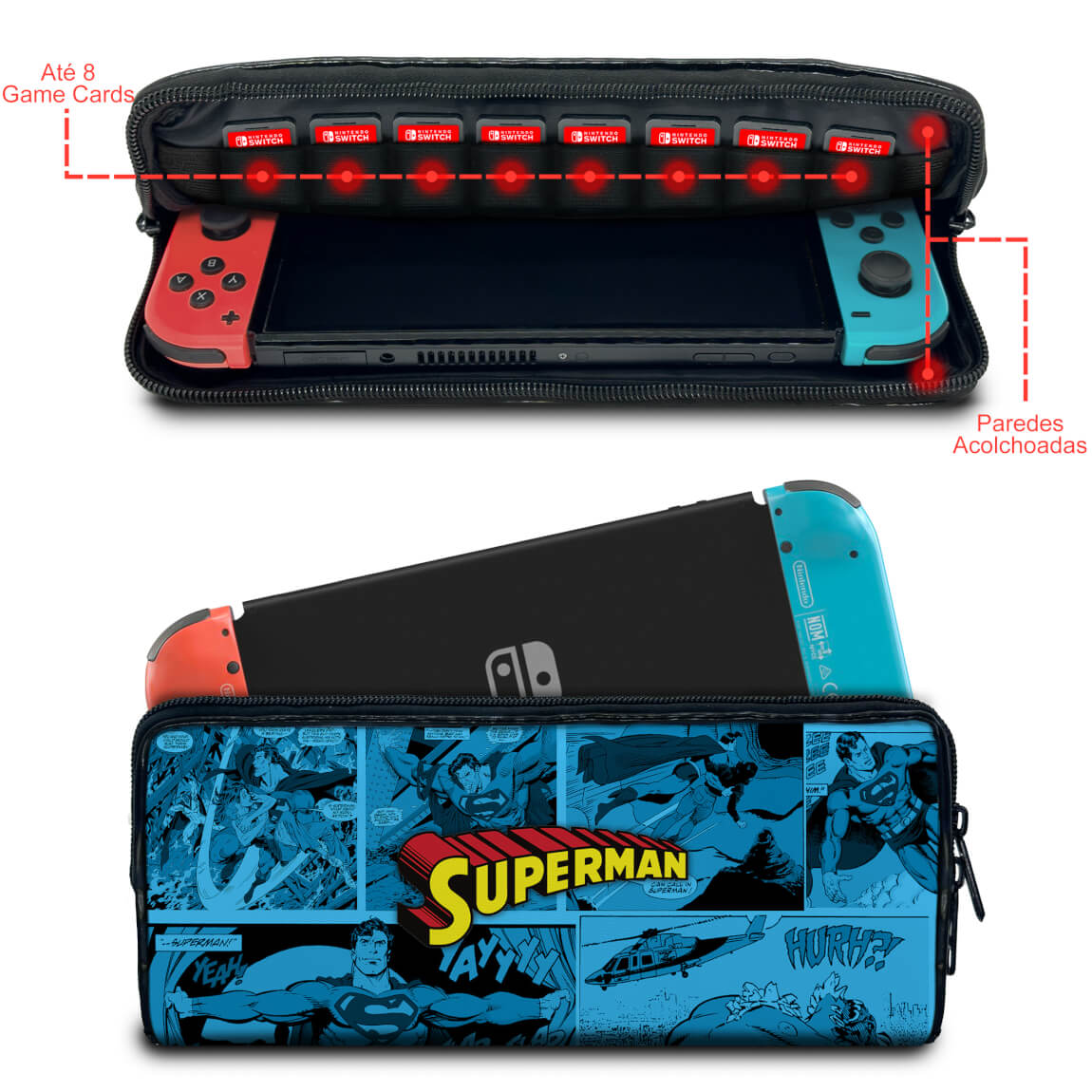 Case Nintendo Switch Bolsa Estojo - Superman Comics - Pop Arte Skins