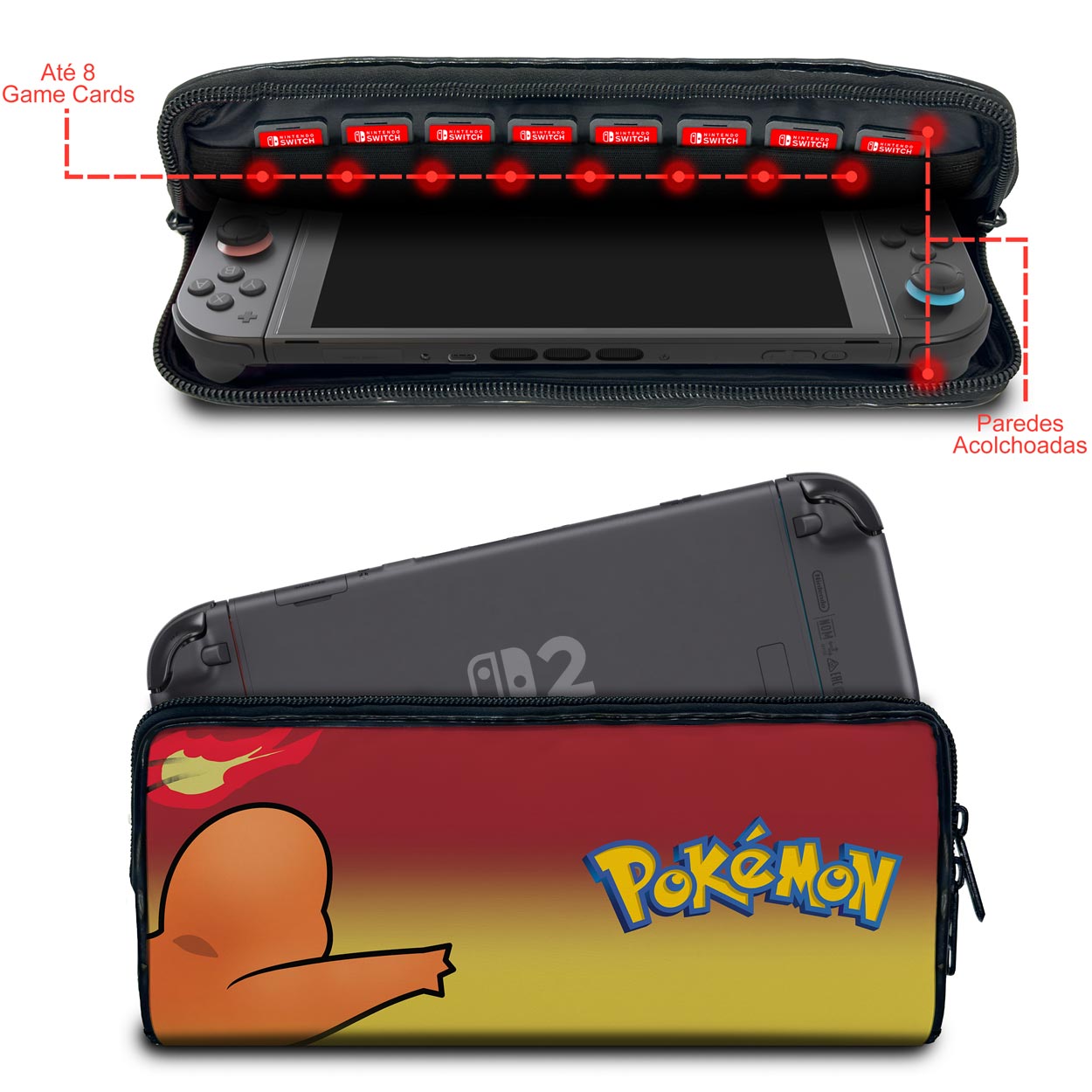 Case Nintendo Switch 2 Bolsa Estojo - Pokémon Charmander - Pop Arte Skins