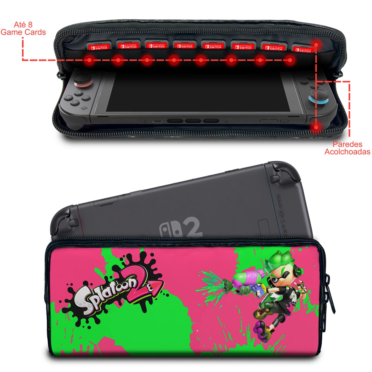 Case Nintendo Switch 2 Bolsa Estojo - Splatoon 2 - Pop Arte Skins