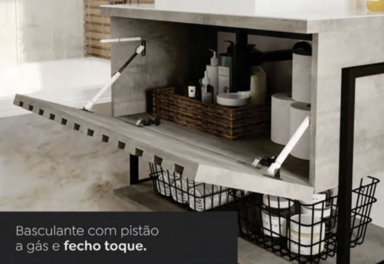 Kit gabinete Ripado, base de vidro e cuba 0,85MT Cimento 341410 ...