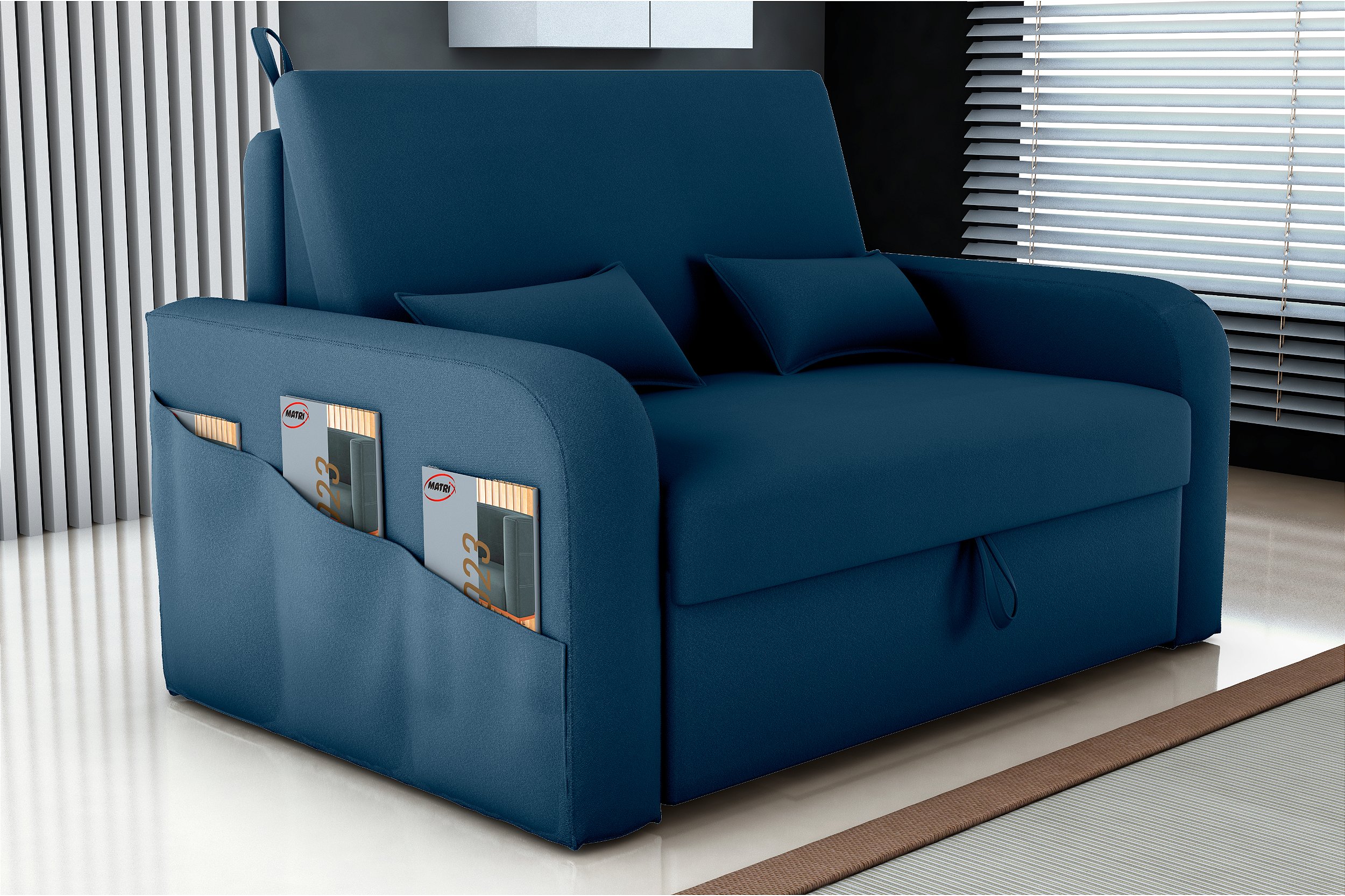 Sofá Cama Lady Dai Matrix 2 Lugares Veludo Azul - Moveis para seu Bem Estar