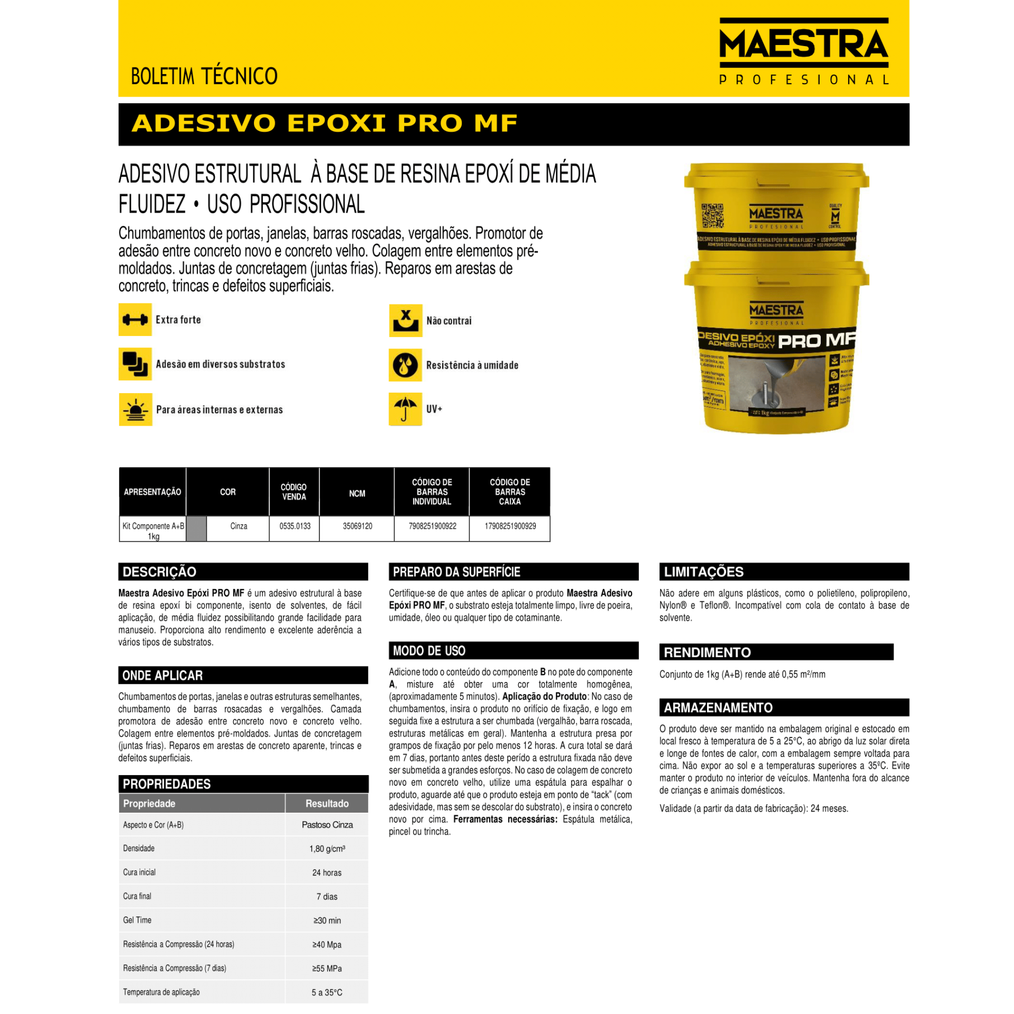 Adesivo Epoxi PRO MF Kit 1Kg Maestra - Unipegashop