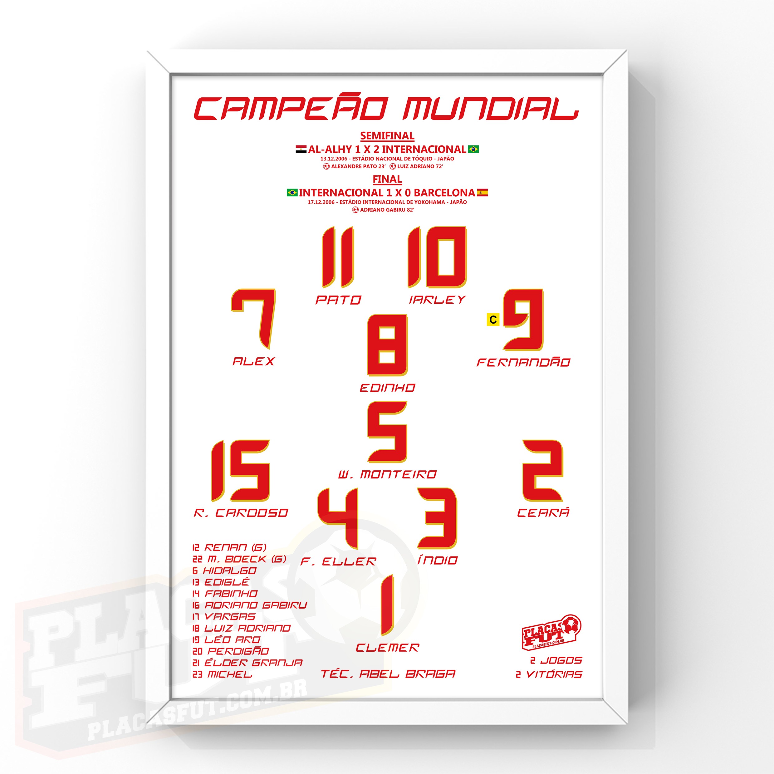 Quadro Escalação Final Campeão Mundial 2006 - PlacasFUT - Itens Decorativos