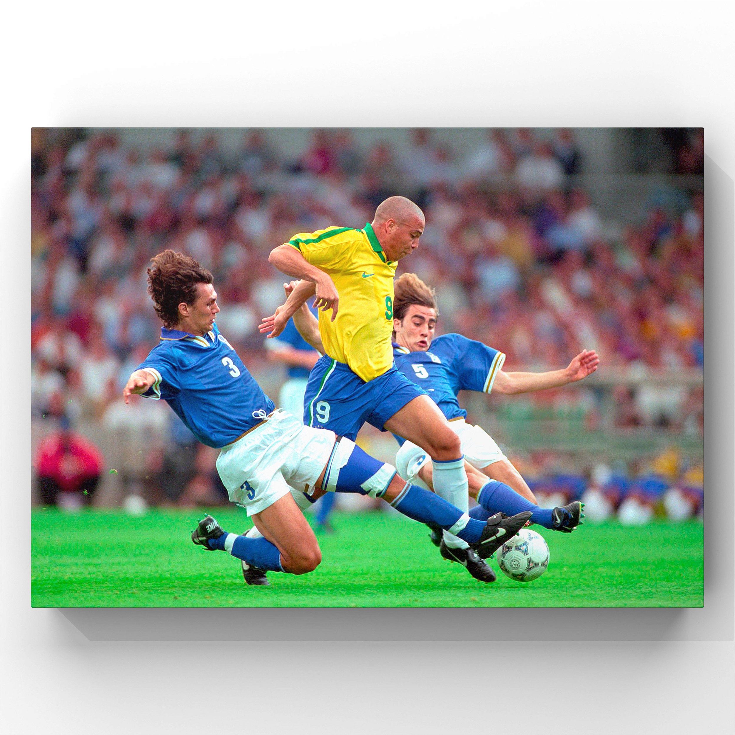 Quadro Ronaldo VS Maldini & Cannavaro - PlacasFUT - Itens Decorativos