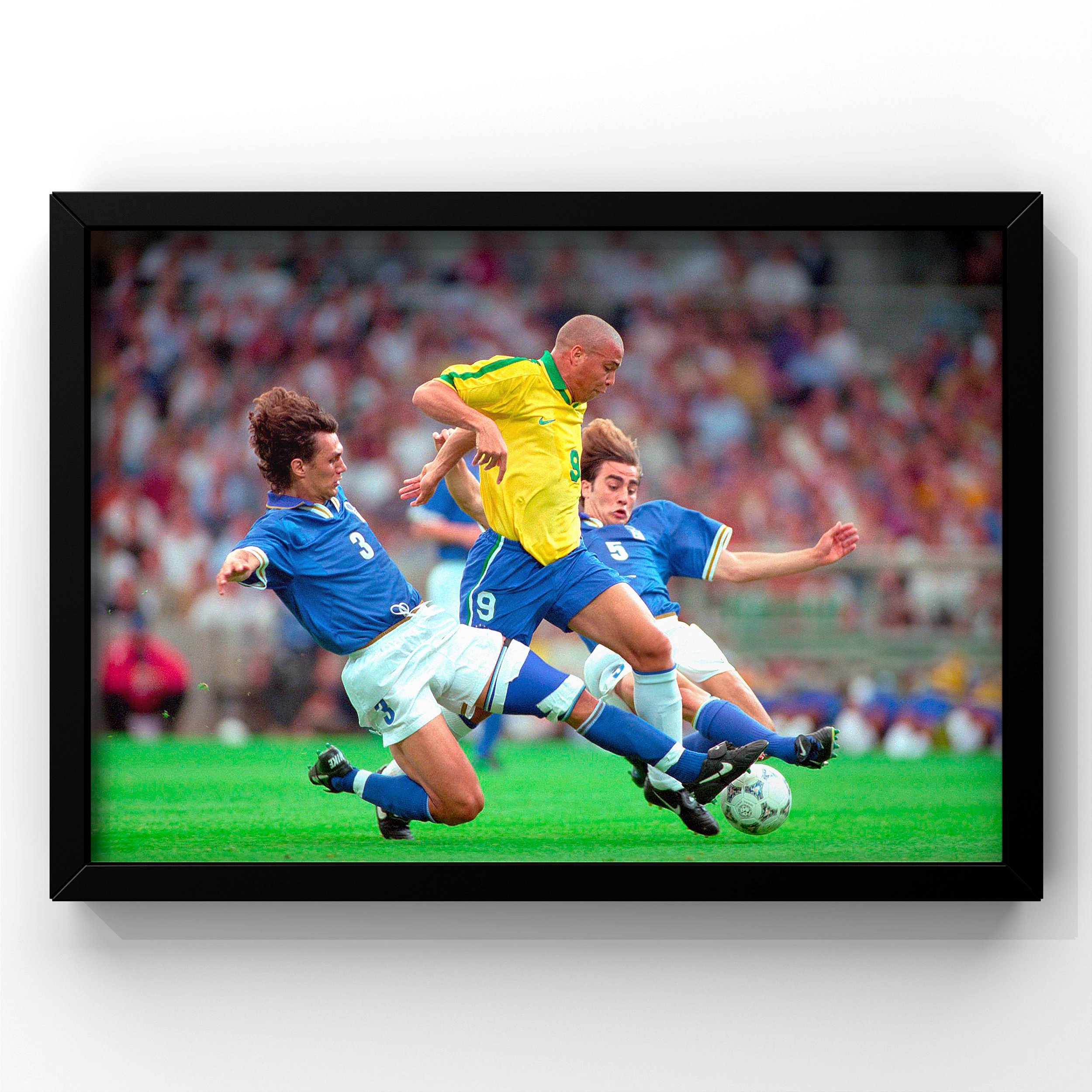 Quadro Ronaldo VS Maldini & Cannavaro - PlacasFUT - Itens Decorativos