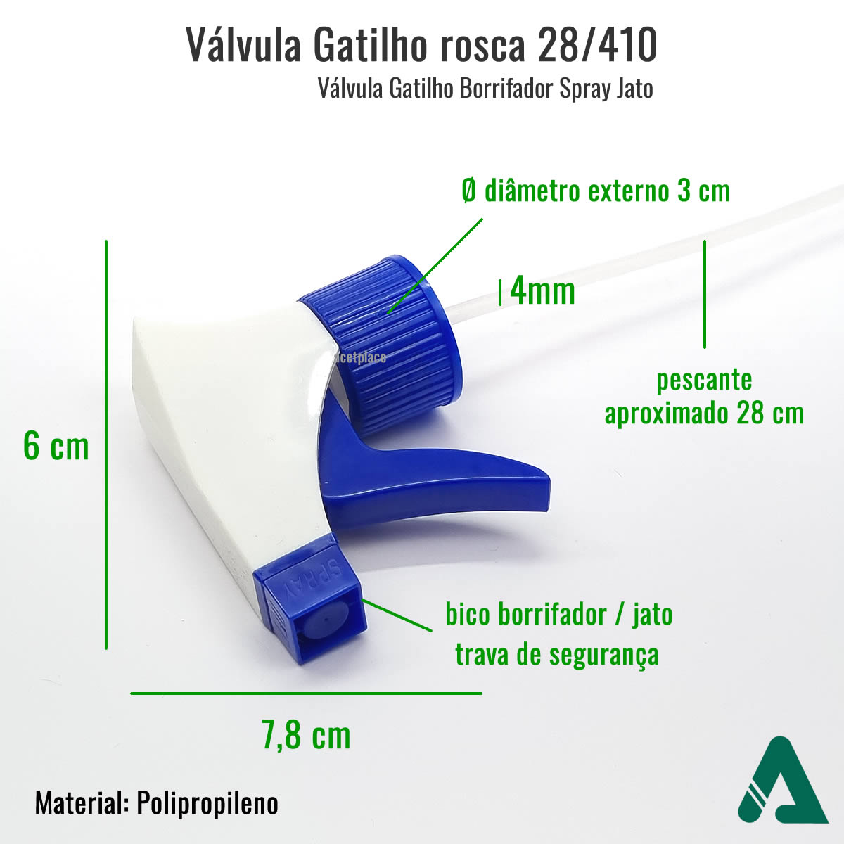 Válvula Gatilho Borrifador Spray Jato Trigger AZUL rosca 28mm R28/410 ...