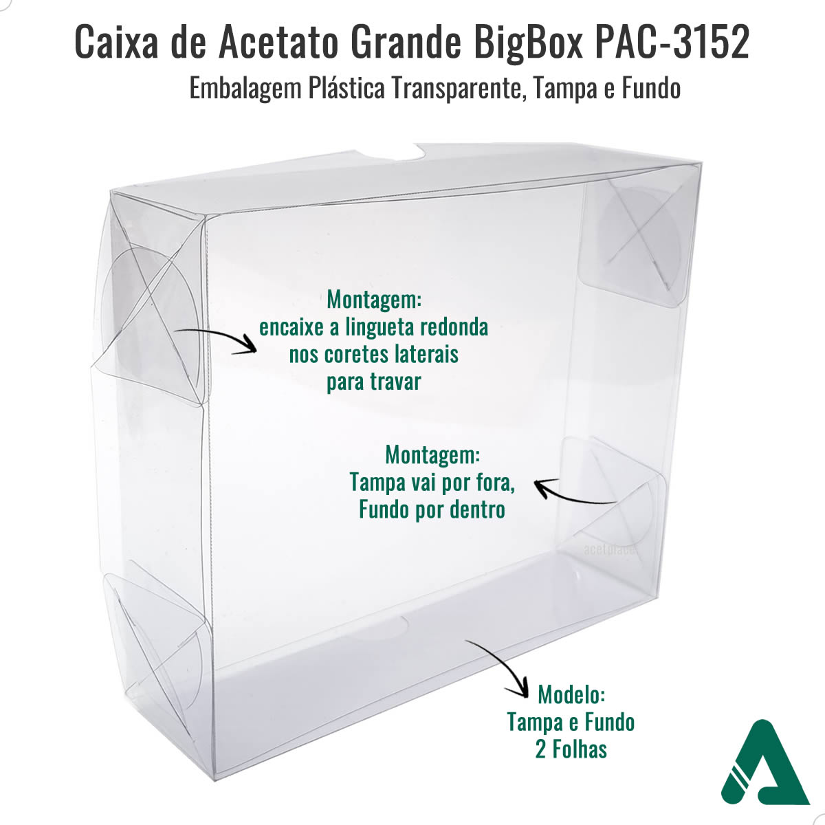 Caixa de Acetato Grande BigBox PAC-3152 (16x13,4x4 cm) (5un) Embalagem ...