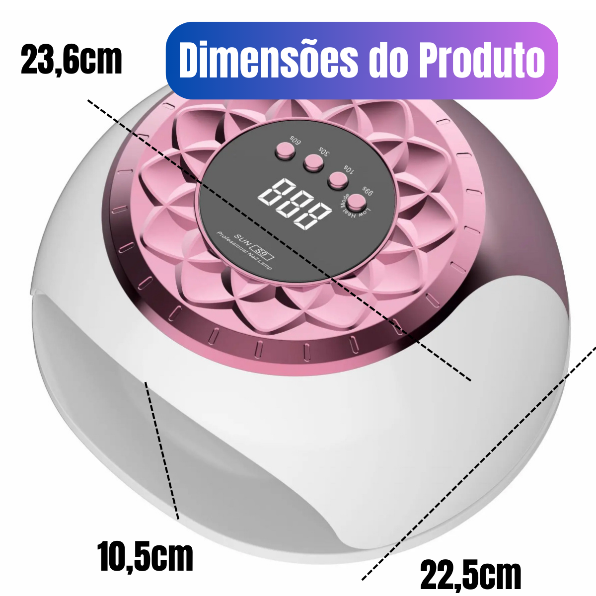 Cabine de Unha Sun S9 Rosa Profissional 57 LEDs 268W LED/UV Secagem ...