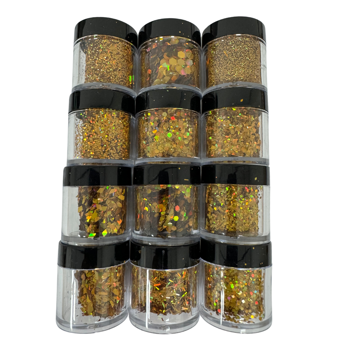 Kit 12 Potes de Glitters Dourados Geométricos para encapsular unha Gel ...