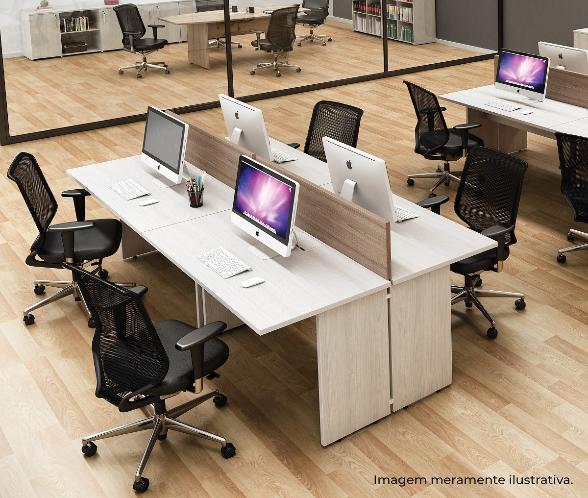 Mesa Plataforma Dupla 4 Lugares com Divisores Prima Clean - 240x130x74cm Cristal/Cristal - La ...