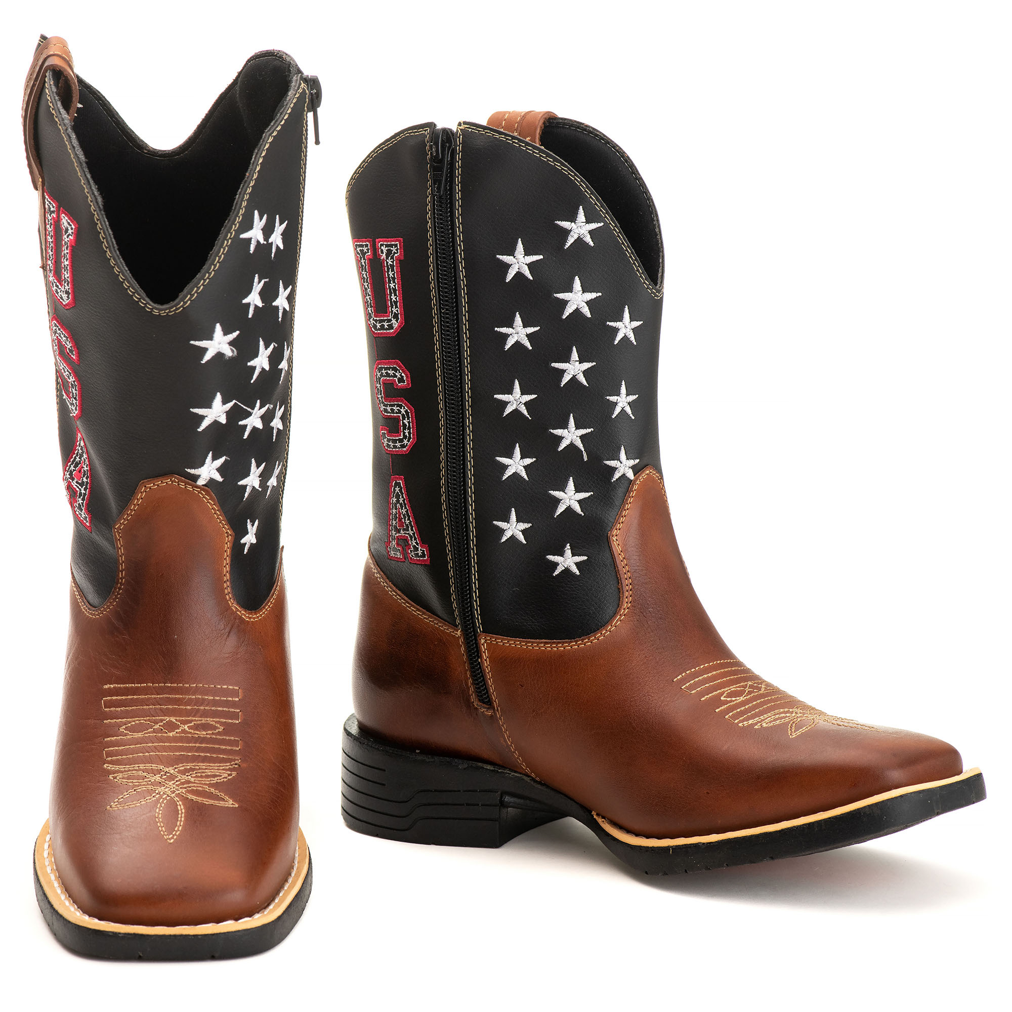 Bota Texana Country Masculina Couro Bordada Estados Unidos Ref851 ...