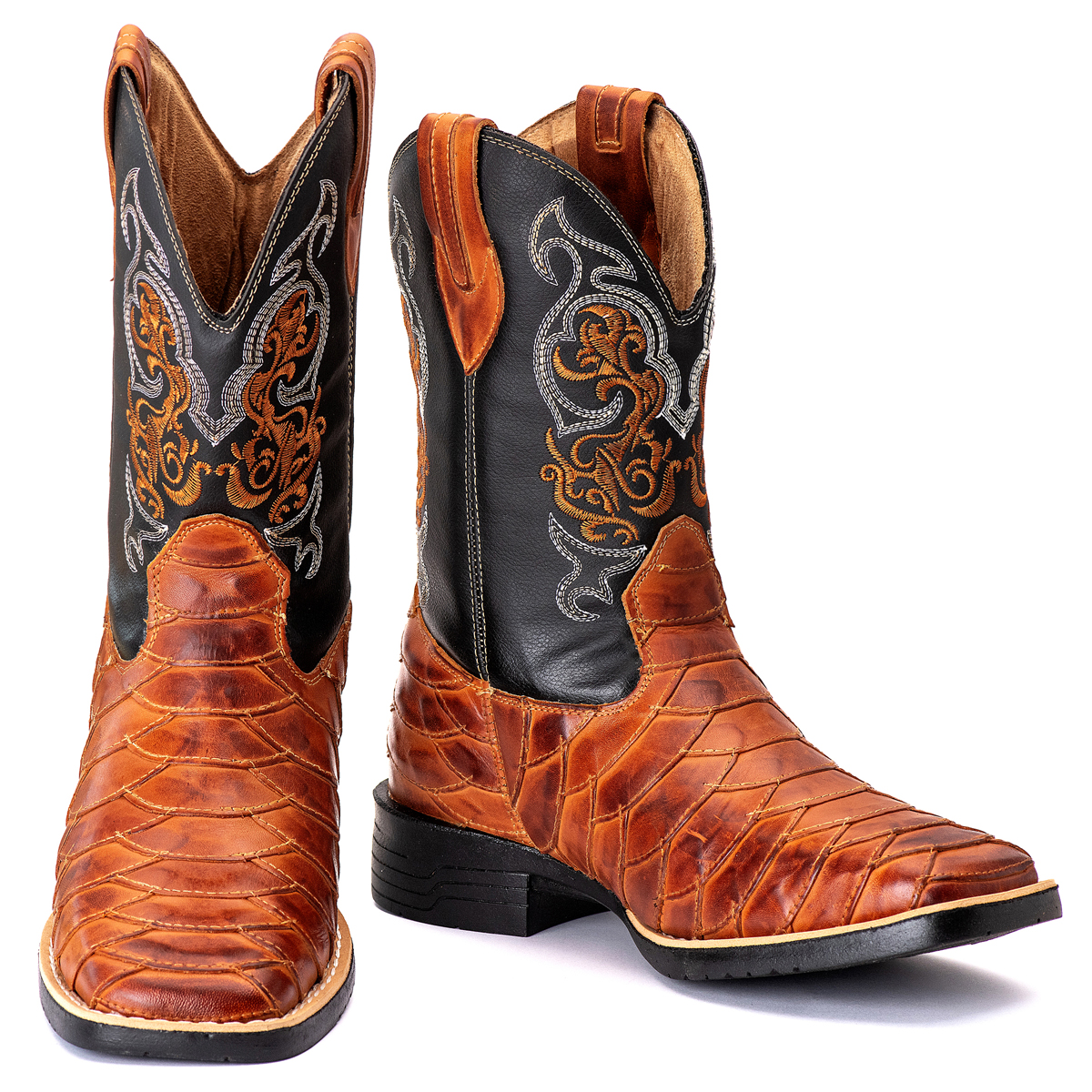 Bota Texana Em Couro Latego Escamada Pinhão/Preto 835 - Campero Botas ...