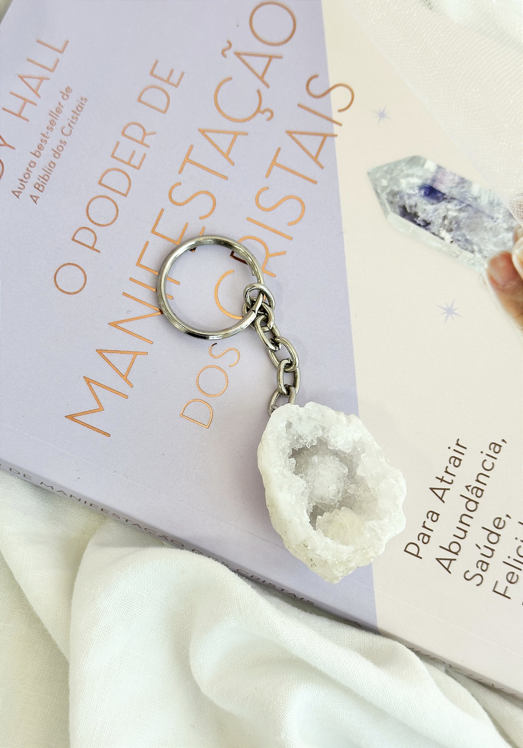 Chaveiro de Geodo de Cristal - Pedra da Sorte - Sagrada Magia