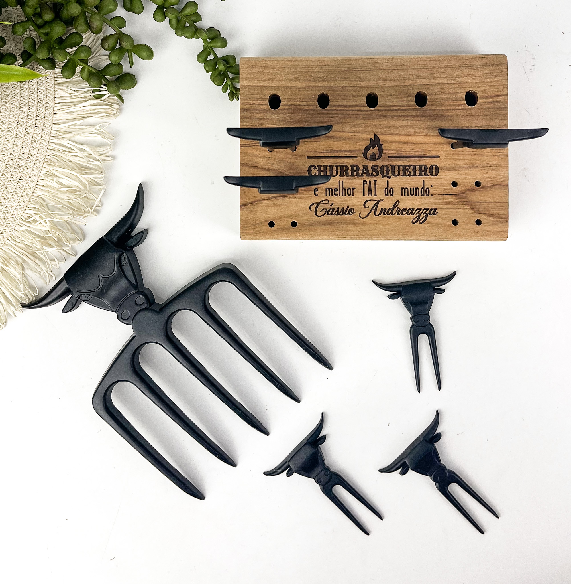 Kit Garfo 5 Pontas com 6 Garfinhos e Base Personalizado - Encanto Laser