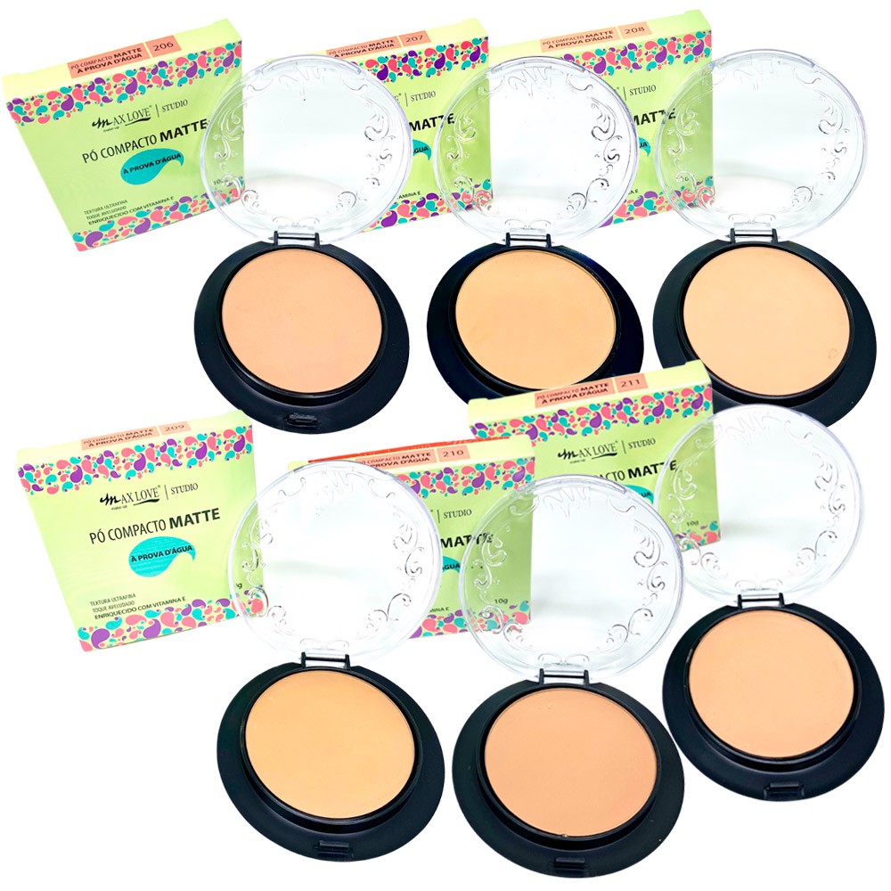 Pó Compacto Matte A Prova D'água Max Love Kit 06 unid | loja - Virtual ...