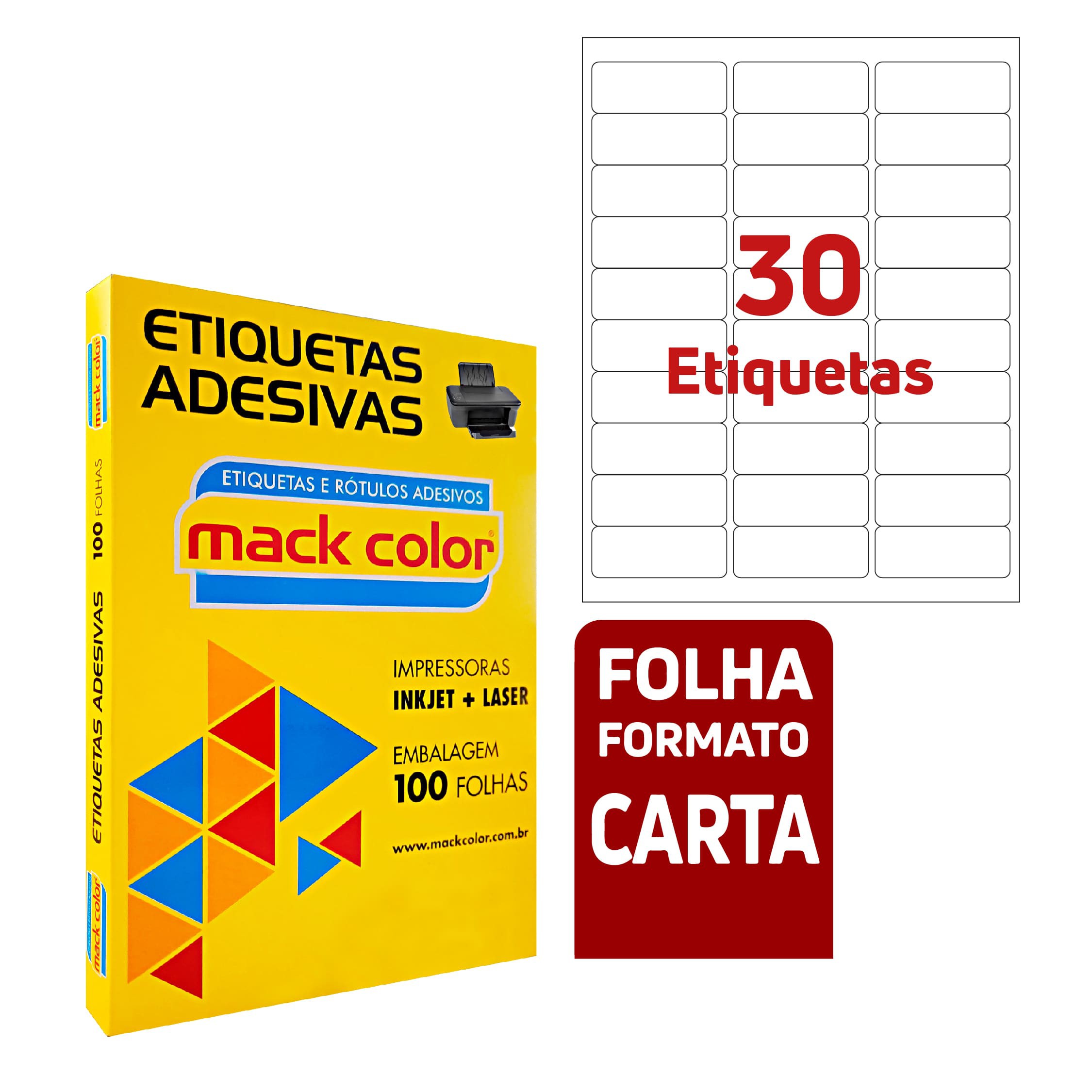 Etiqueta CARTA 6180 inkjet/laser 66,7x25,4mm - 100 folhas - Mack Color ...