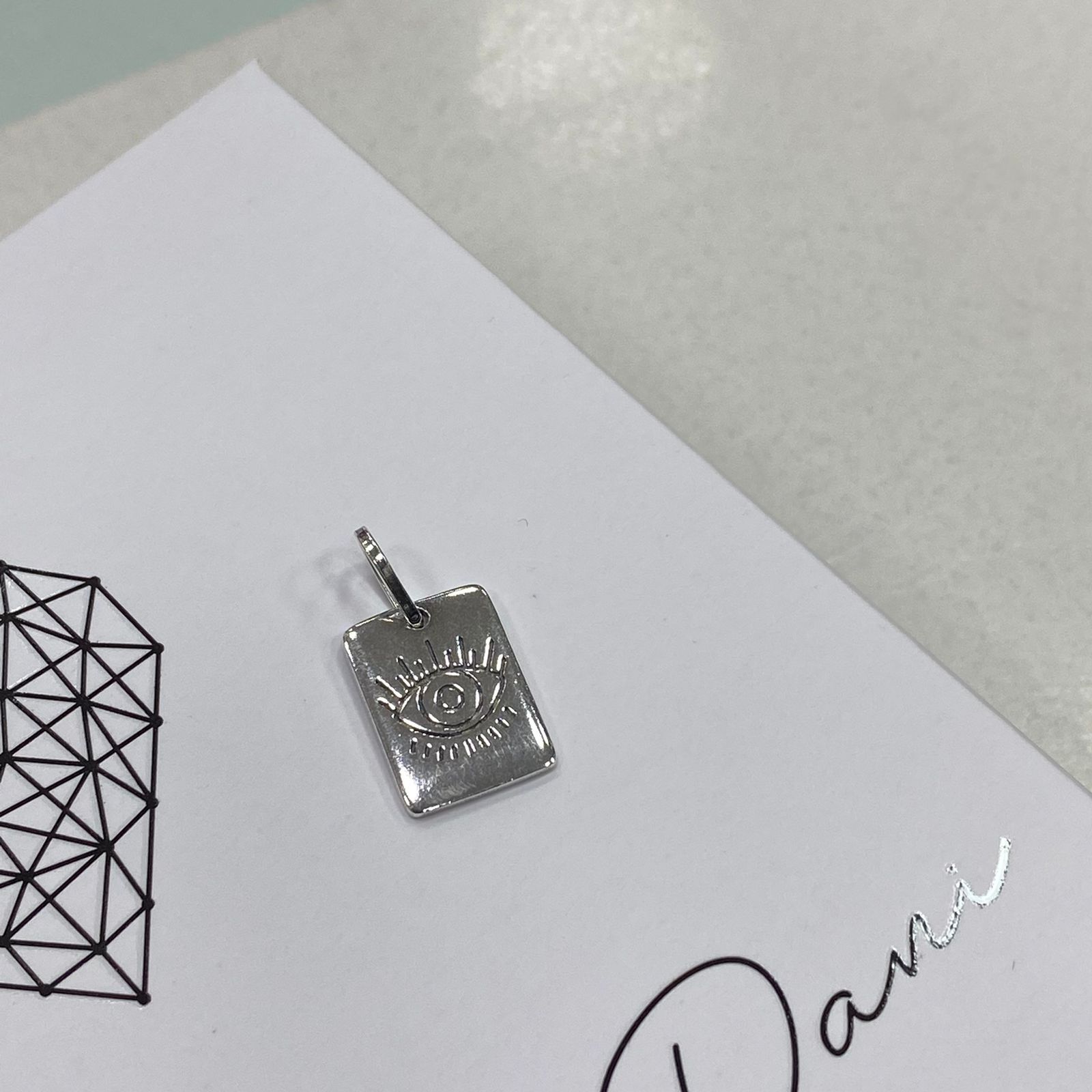Pingente Medalha Quadrada Olho Grego em Prata - Pratas da Dani - Pratas de Lei e Acessórios