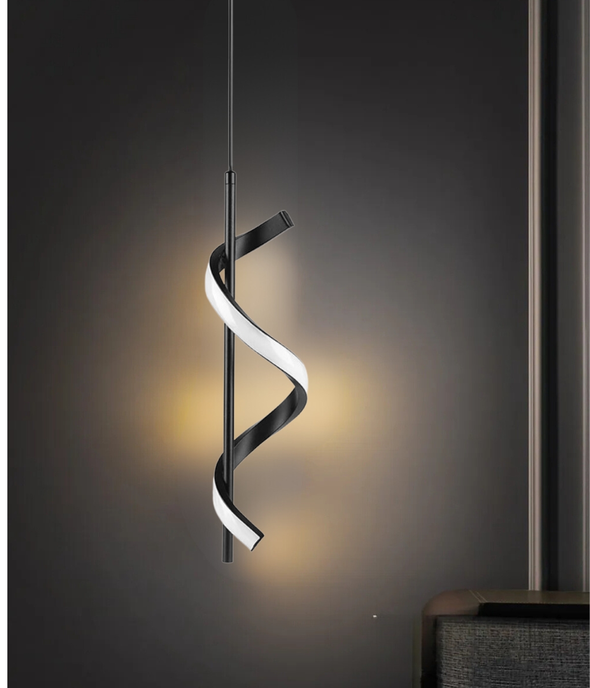 Luminaria Pendente Led Moderna Ondas Espiral Vertical 42cm Preto ...