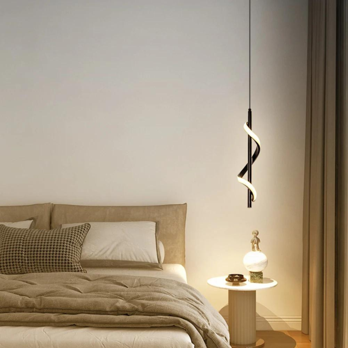 Luminaria Pendente Led Moderna Ondas Espiral Vertical 42cm Preto ...